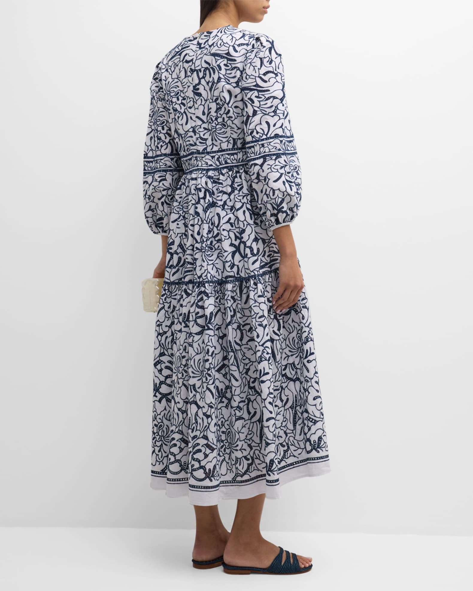 Misook Eyelet Floral-Embroidered Cotton Midi Dress | Neiman Marcus