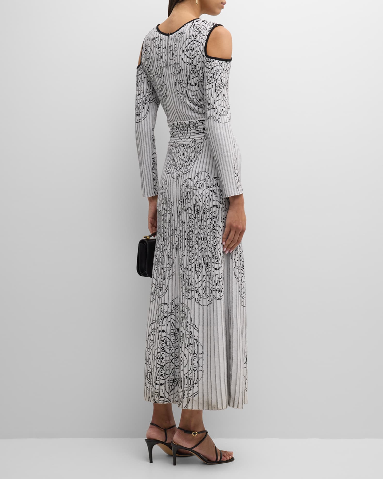 Misook Pleated Cold-Shoulder Jacquard-Knit Maxi Dress | Neiman Marcus