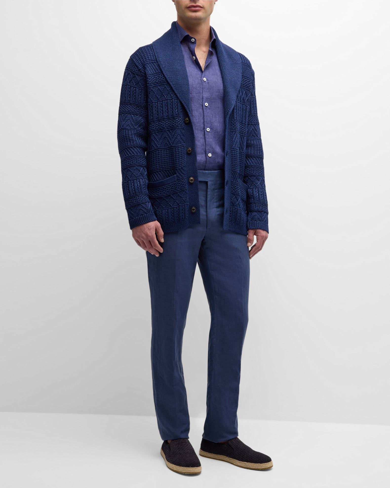 Ralph Lauren Purple Label Men's Textured Silk-Cotton Belted Cardigan | Neiman Marcus