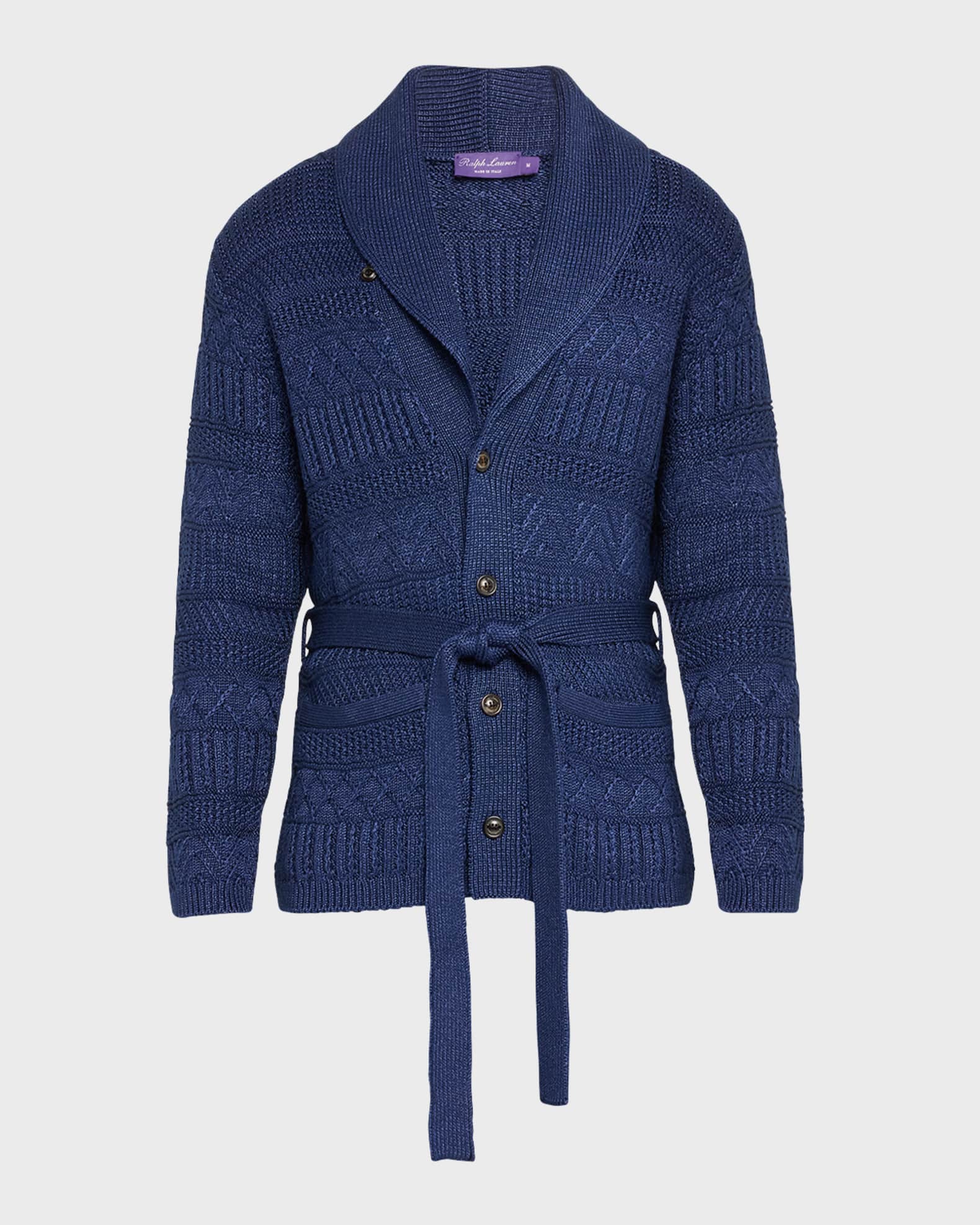 Ralph Lauren Purple Label Men's Textured Silk-Cotton Belted Cardigan | Neiman Marcus