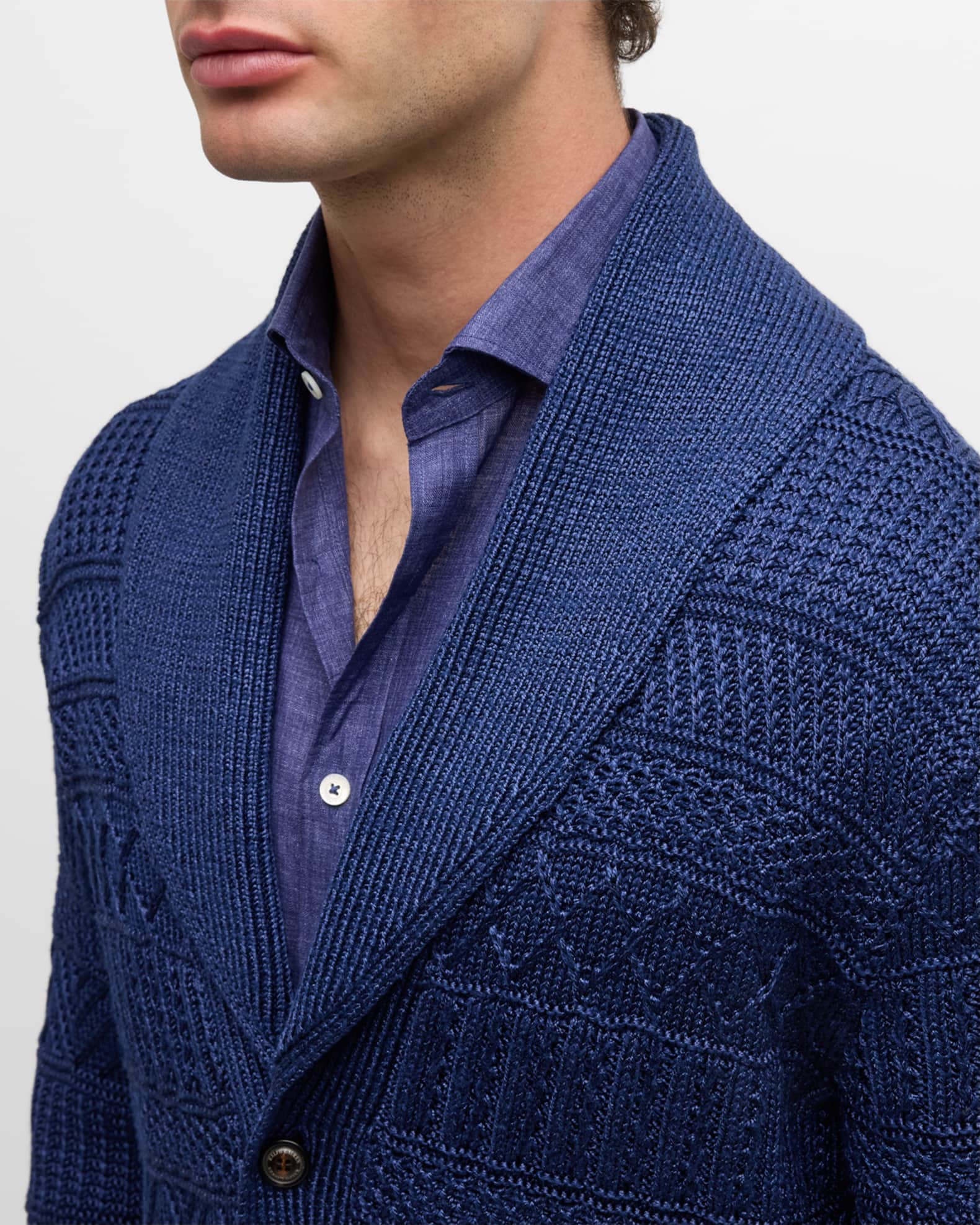 Ralph Lauren Purple Label Men's Textured Silk-Cotton Belted Cardigan | Neiman Marcus