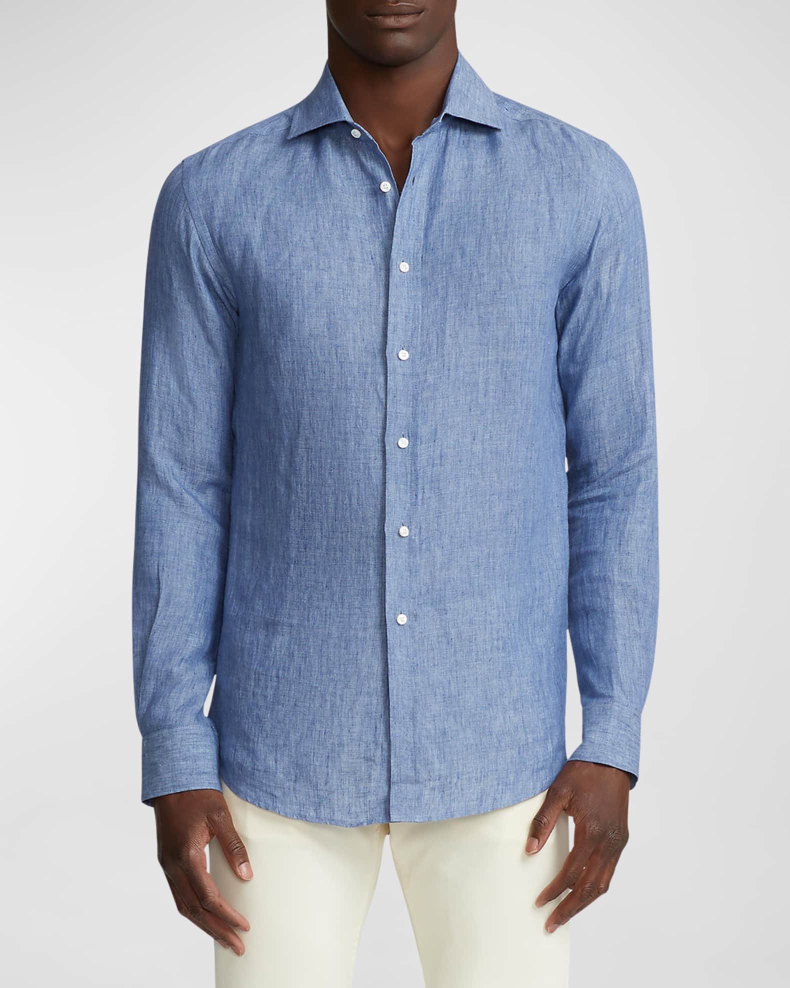 Ralph Lauren Purple Label Men's Linen Chambray Sport Shirt | Neiman Marcus