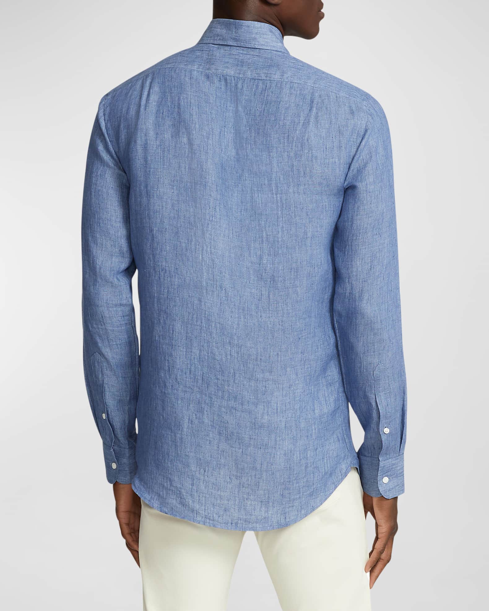 Ralph Lauren Purple Label Men's Linen Chambray Sport Shirt | Neiman Marcus