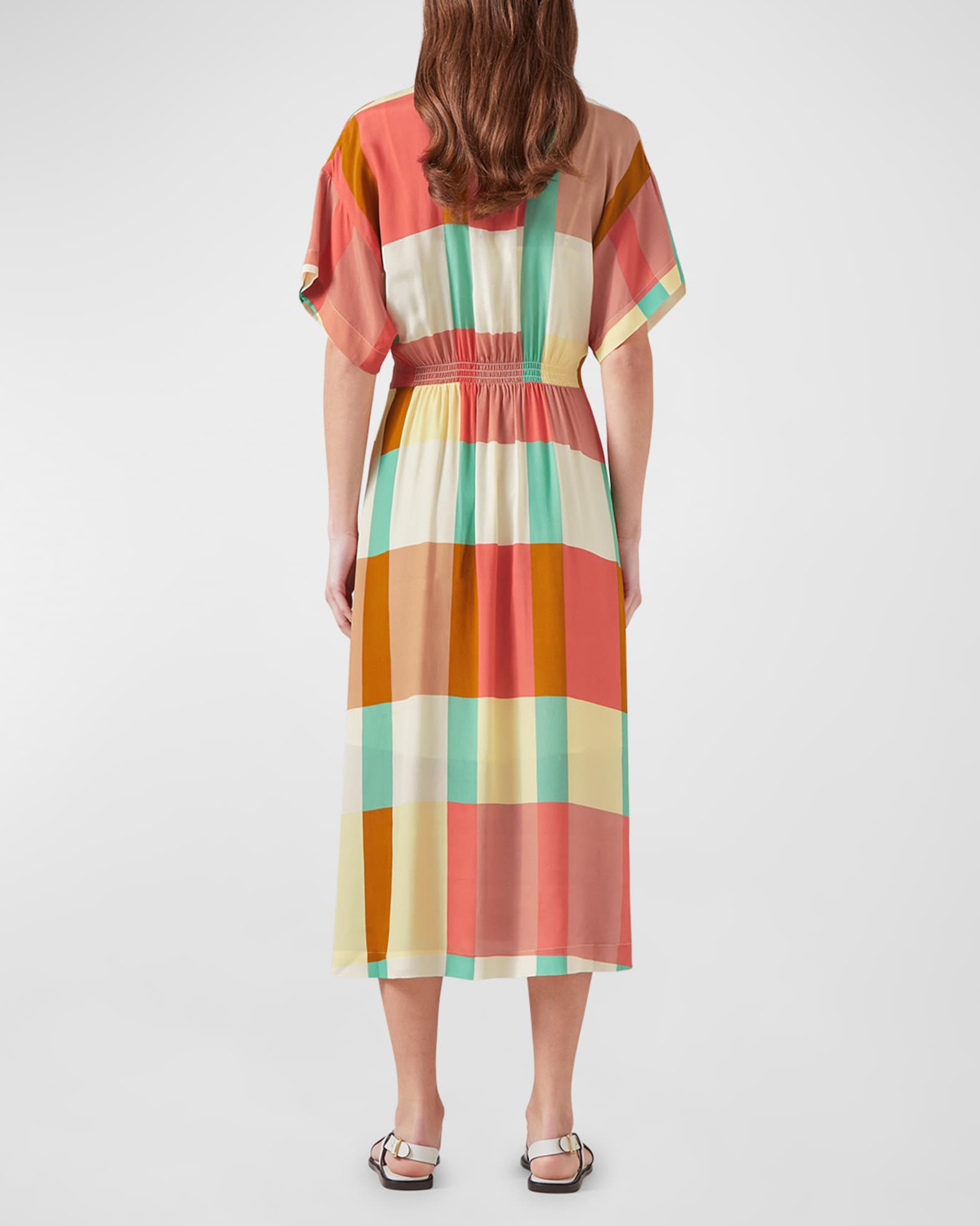LK Bennett Izzy Pleated Block-Print Midi Shirtdress | Neiman Marcus