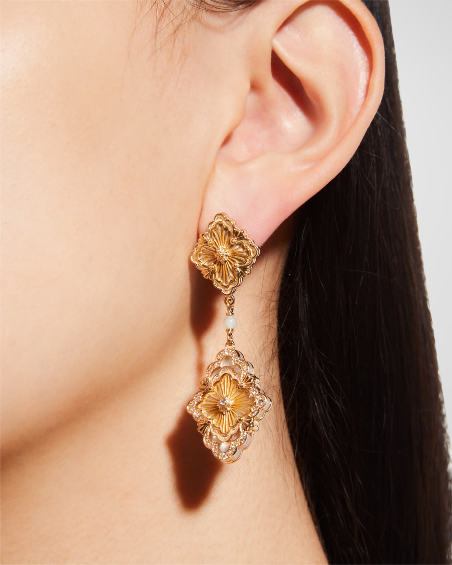 Buccellati Opera Tulle 18K Mother-of-Pearl Diamond Drop Earrings ...