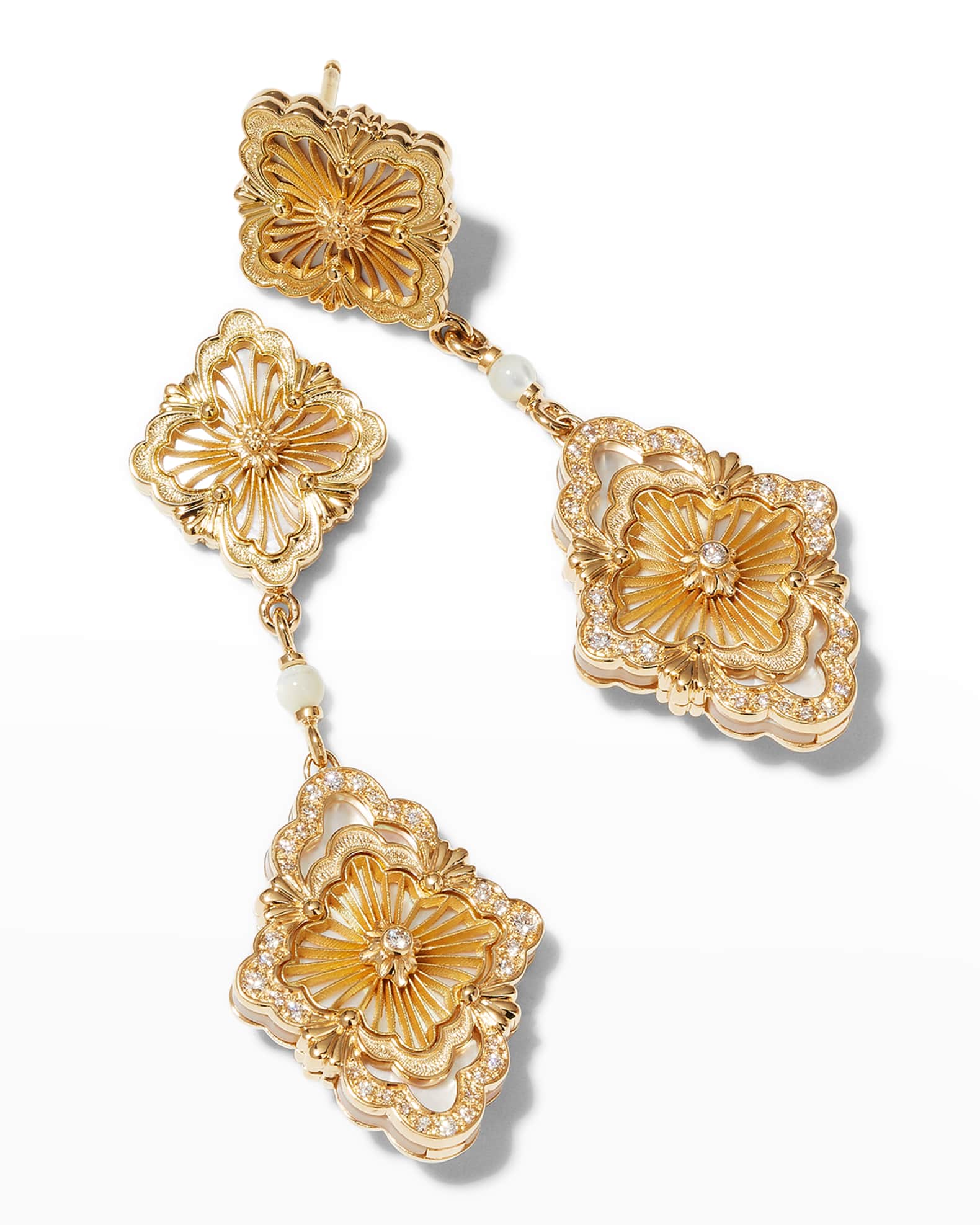 Buccellati Opera Tulle 18K Mother-of-Pearl Diamond Drop Earrings ...
