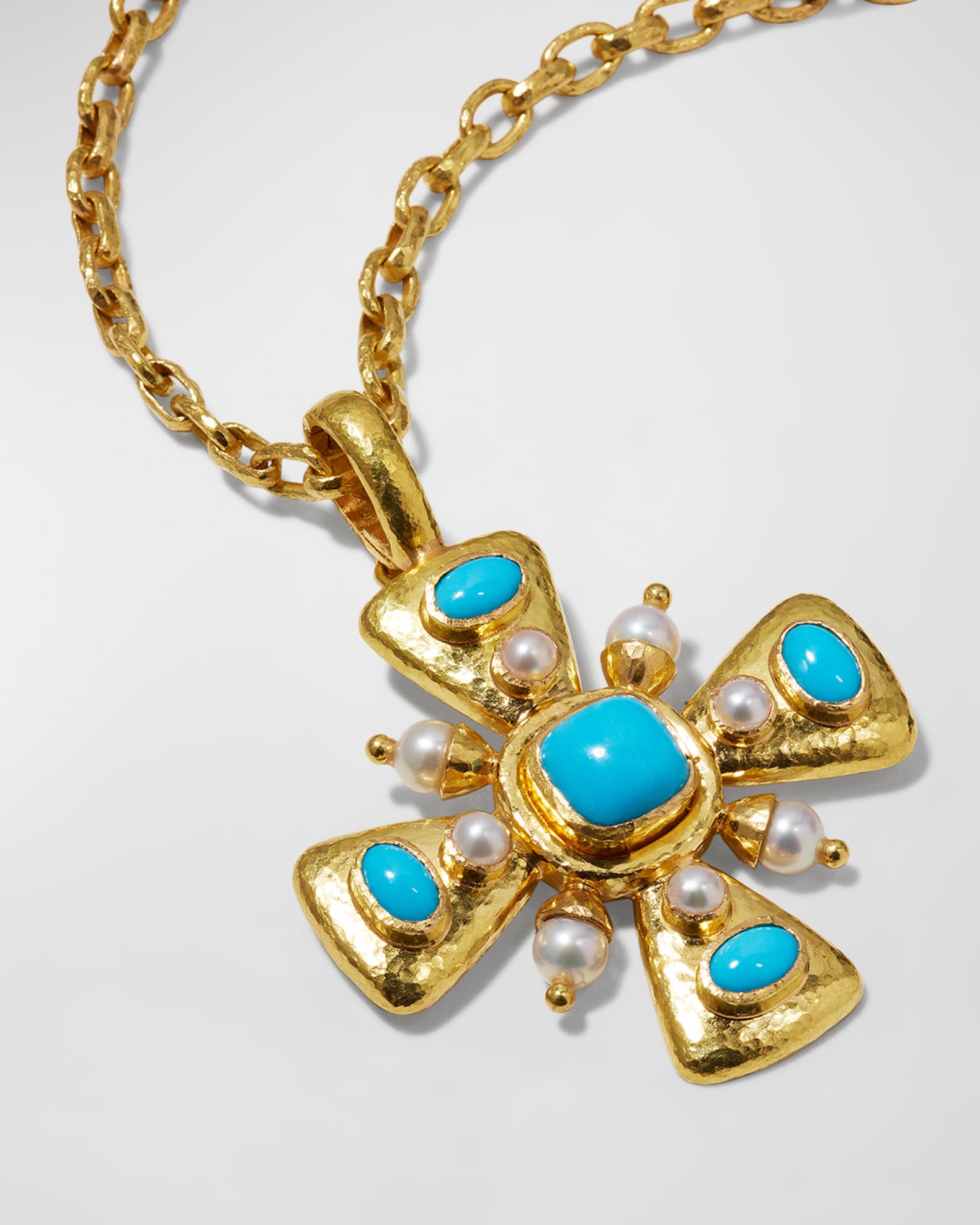 Sleeping Beauty Turquoise and Pearl Maltese Cross Pendant | Neiman Marcus