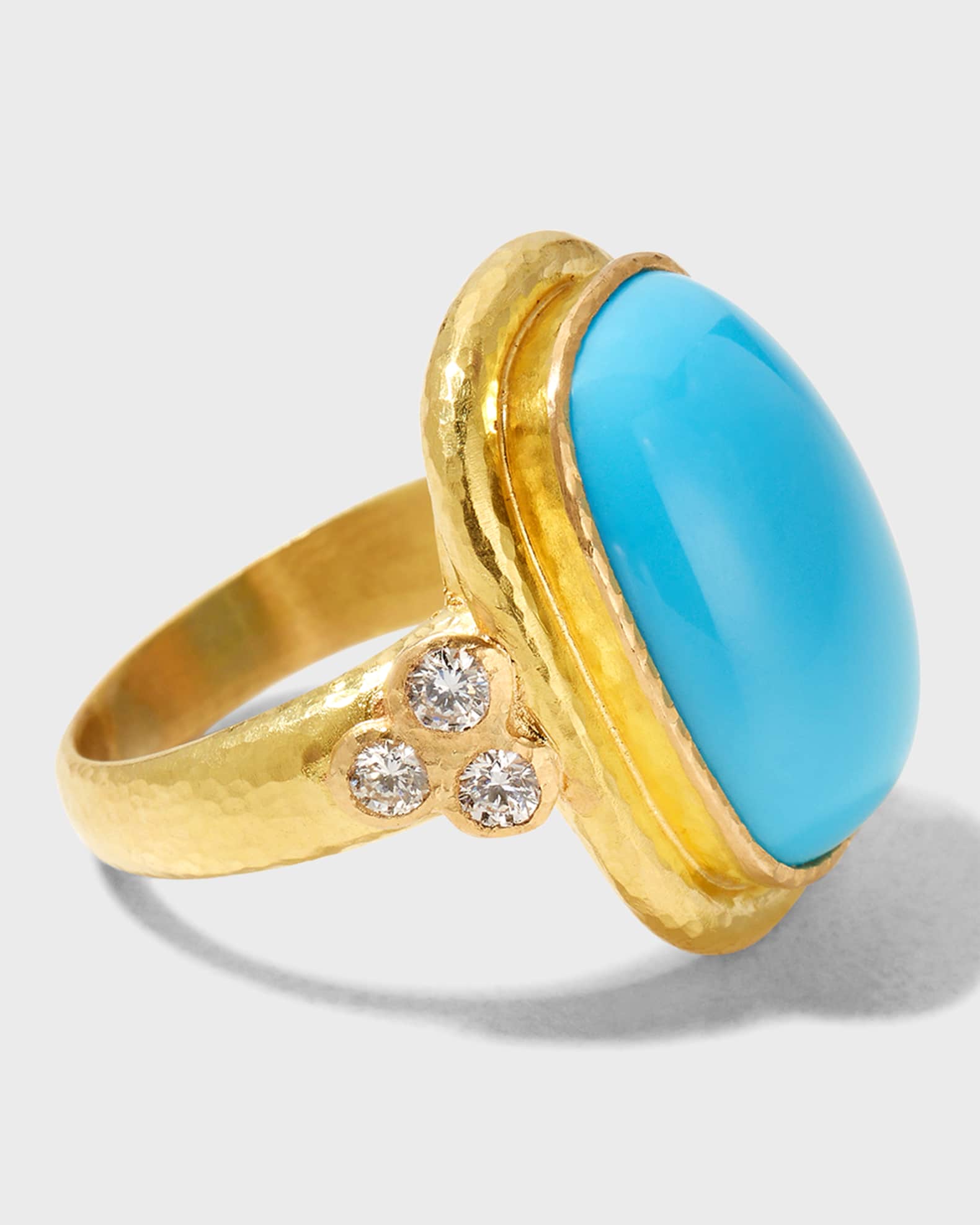 Elizabeth Locke 19K Gold Cushion-Cut Turquoise Ring with Diamonds, Size ...