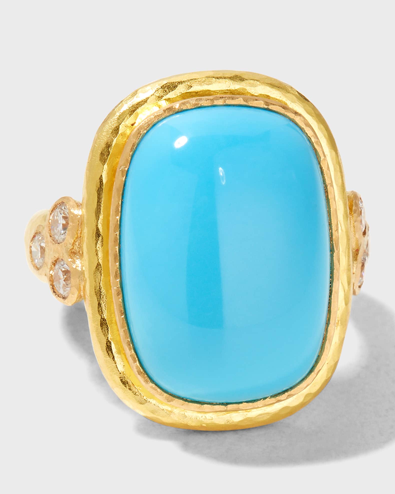 Elizabeth Locke 19K Gold Cushion-Cut Turquoise Ring with Diamonds, Size ...