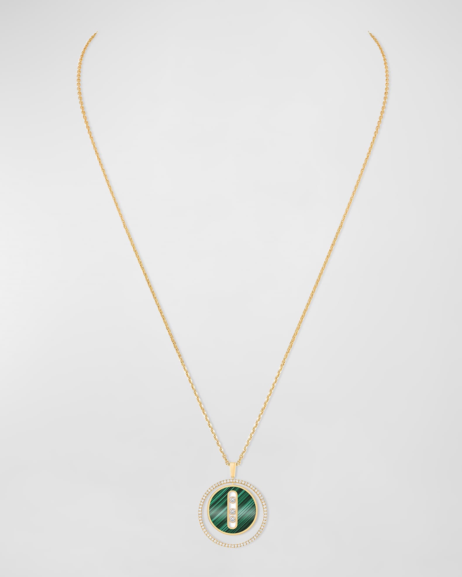 Messika LUCKY MOVE 18K YELLOW GOLD MALACHITE DIAMOND PENDANT NECKLACE ...
