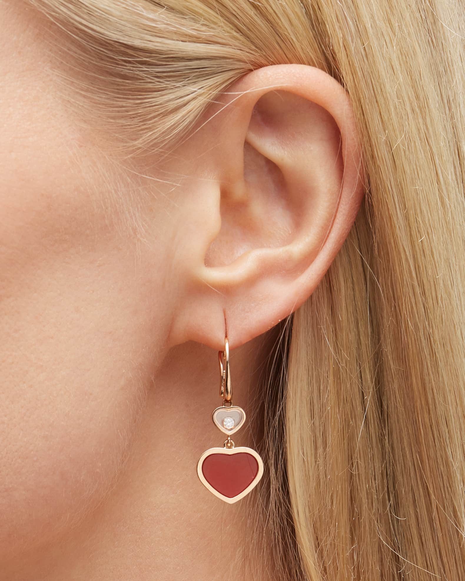 Chopard Happy Hearts 18K Rose Gold Carnelian & Diamond Earrings ...
