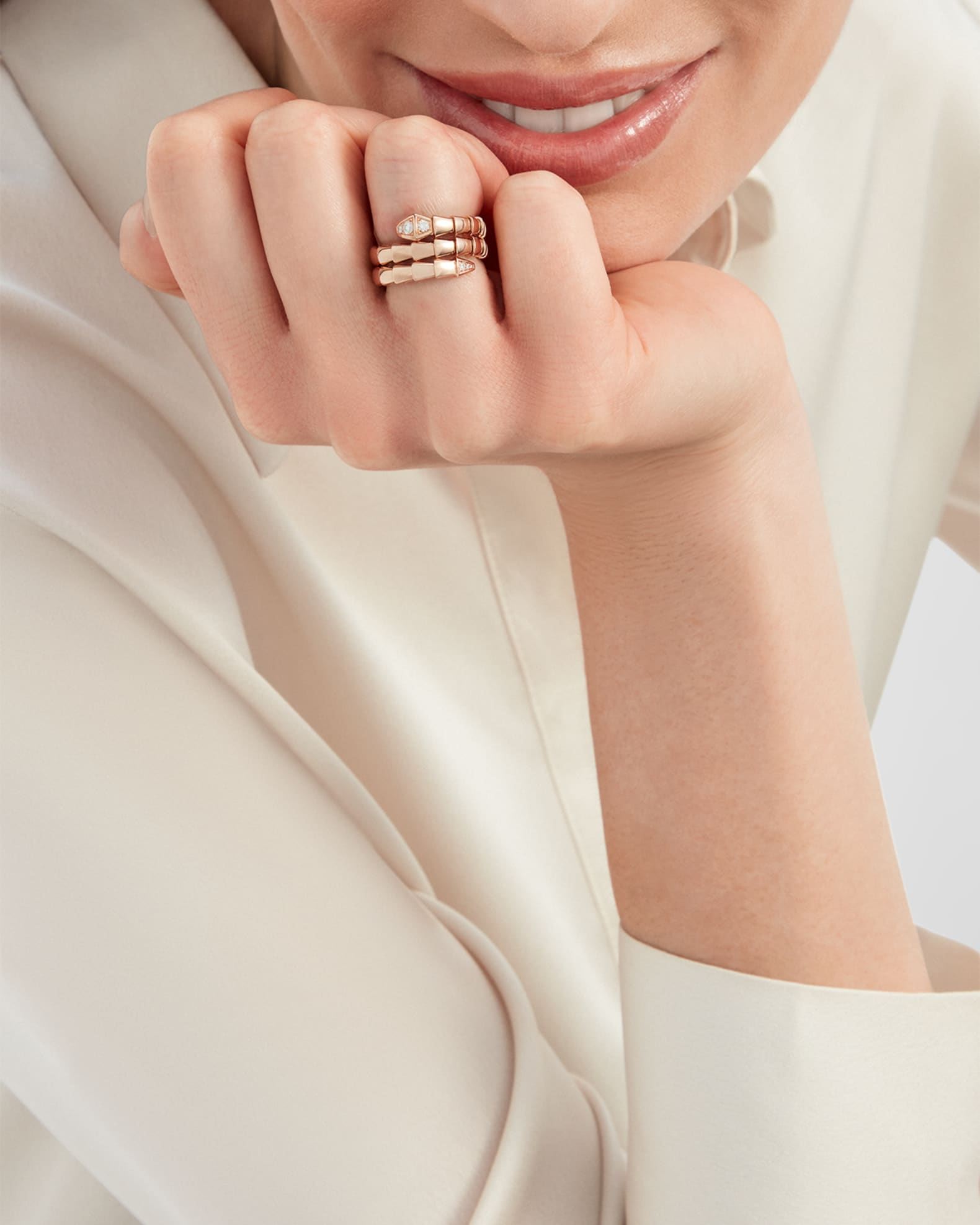 BVLGARI Serpenti Viper 2-Coil Ring in 18k Rose Gold and Diamonds, EU 46 ...