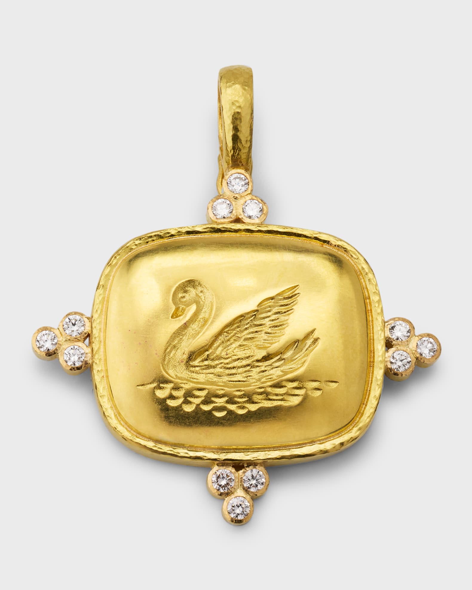 Elizabeth Locke 19K Gold Swan Cushion Pendant with 2.5mm Diamond Triads ...