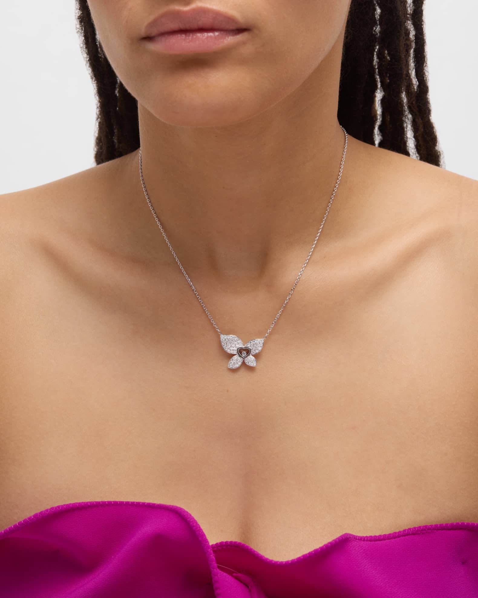 Chopard Happy Butterfly 18K White Gold Diamond Pendant Necklace ...
