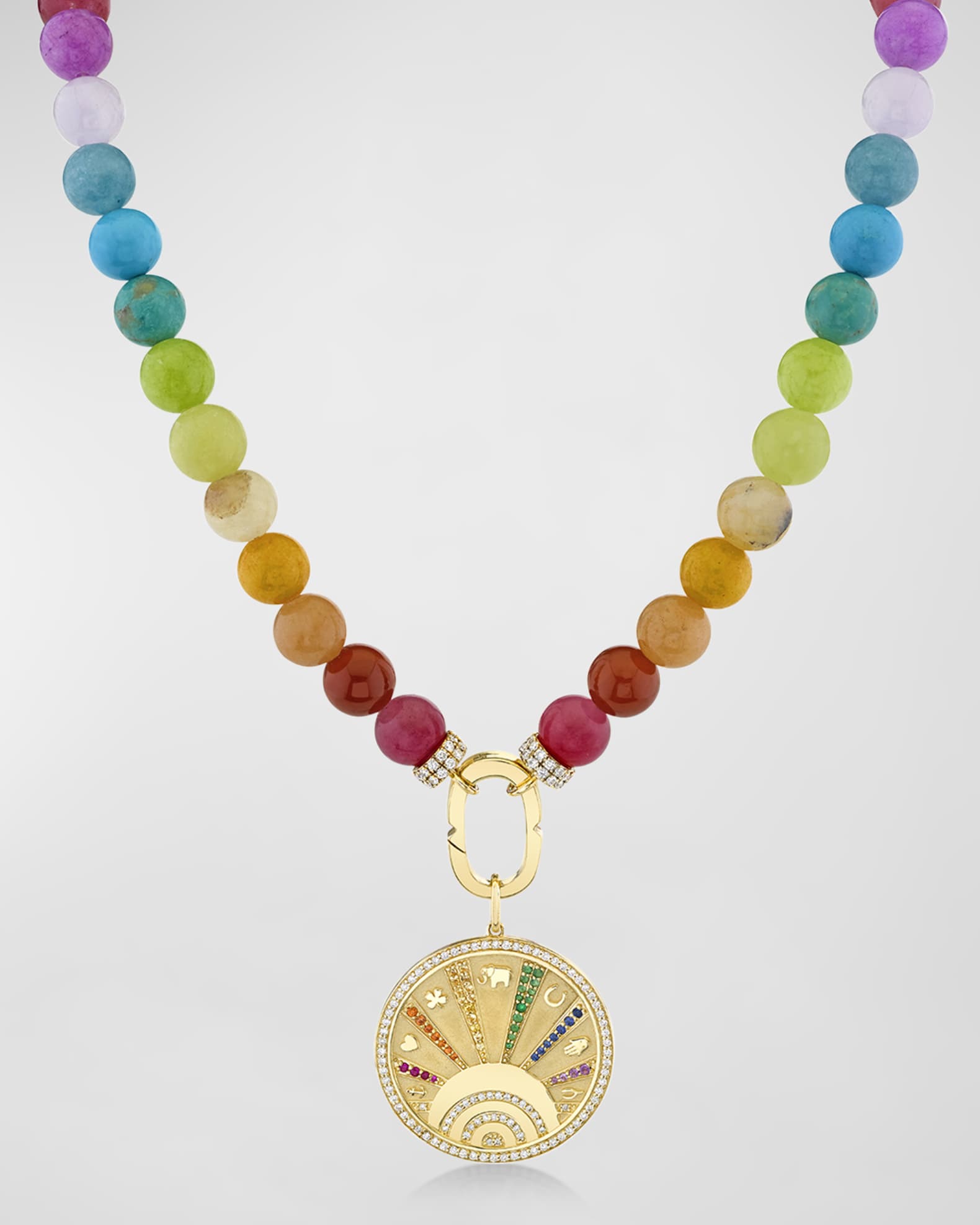 Sydney Evan 14K Yellow Gold Rainbow Bead Necklace with Coin Charm ...