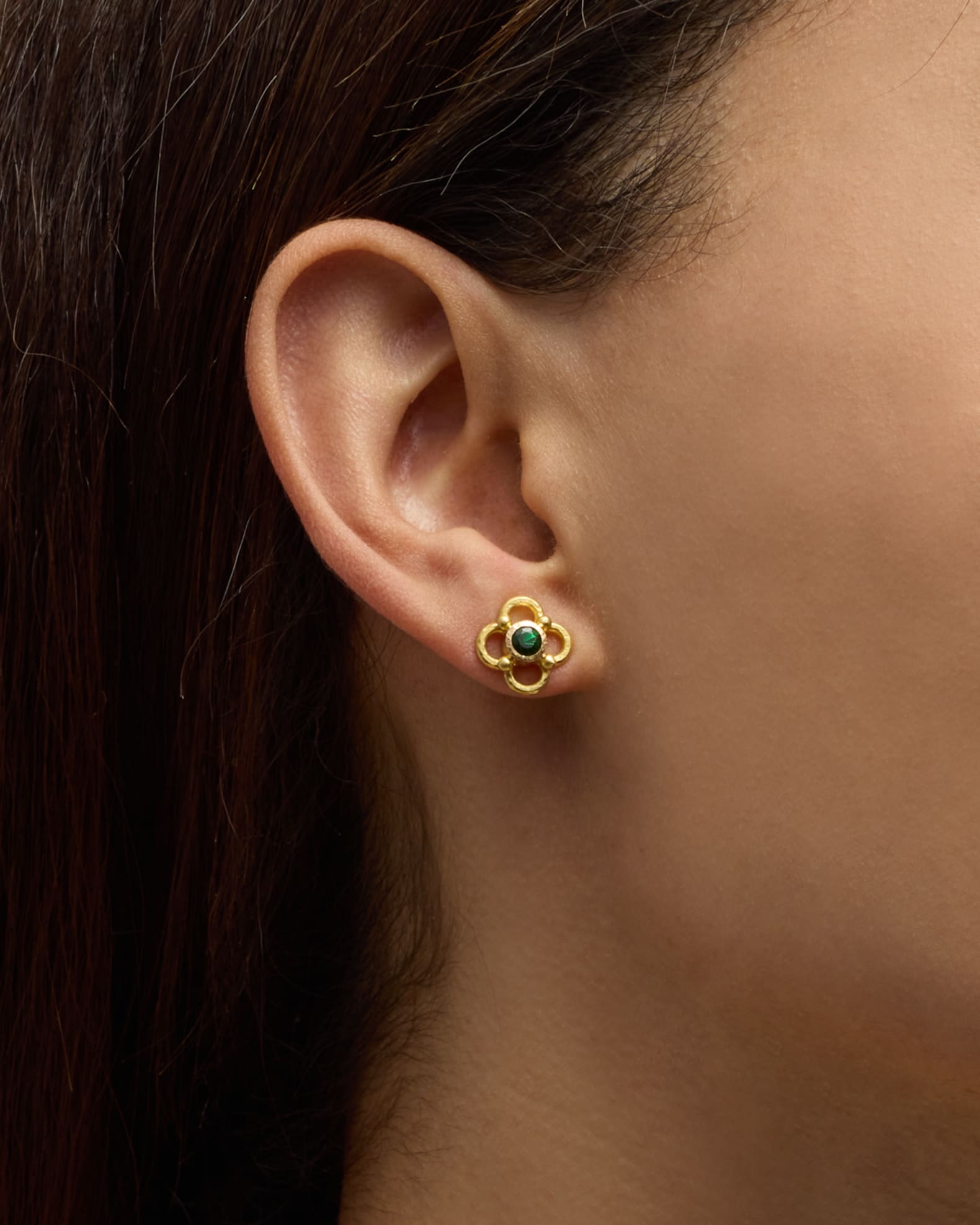 Elizabeth Locke 19K Round Faceted Tsavorite Stud Earrings with Arches ...