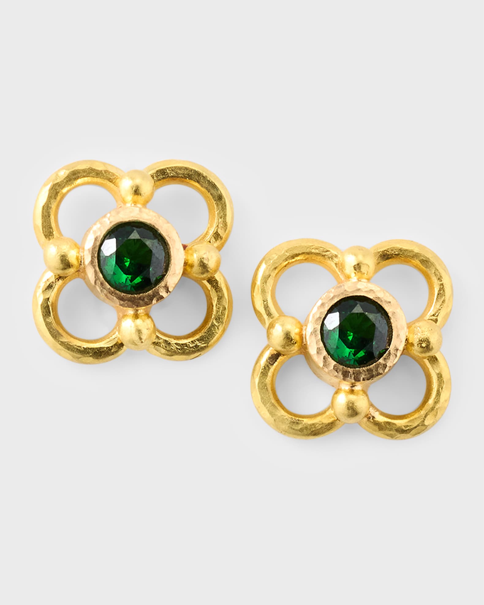 Elizabeth Locke 19K Round Faceted Tsavorite Stud Earrings with Arches ...