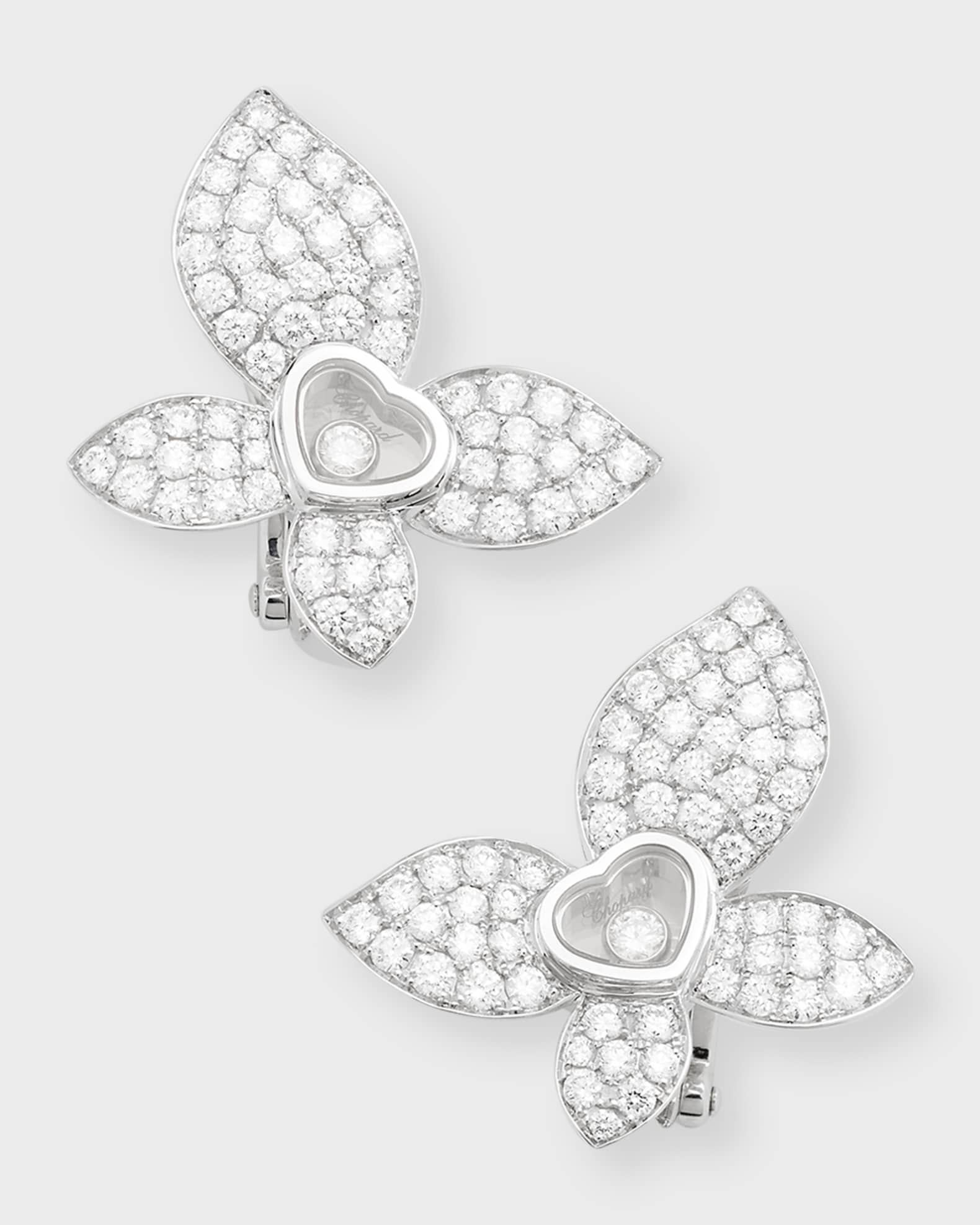 Chopard Happy Butterfly 18K White Gold Diamond Earrings | Neiman Marcus