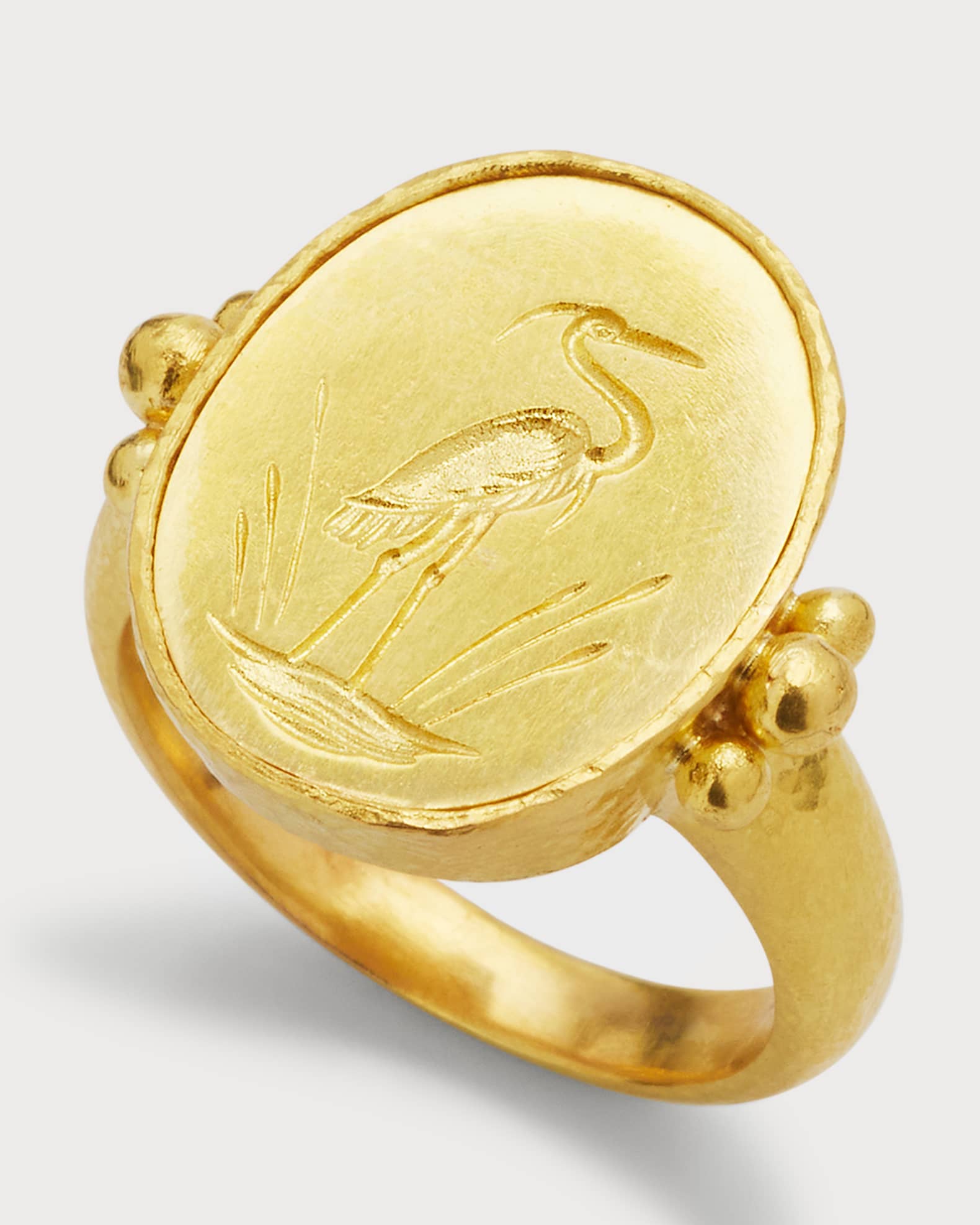 Elizabeth Locke 19K Oval "Crane" Ring with Triads, Size 6.5 | Neiman Marcus
