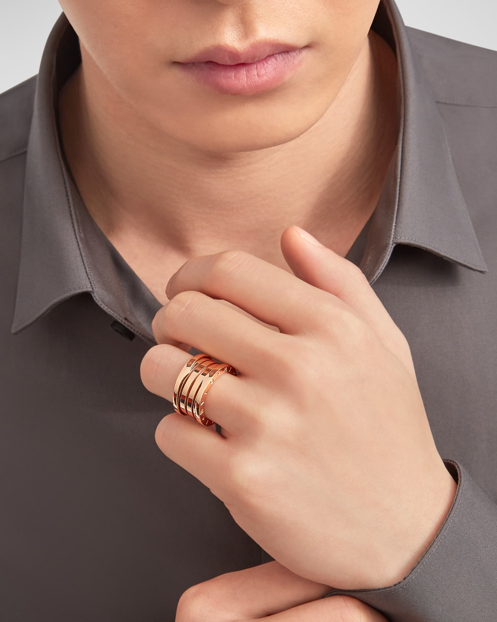 BVLGARI B.Zero1 18K Pink Gold 4-Band Ring, EU 53 | Neiman Marcus