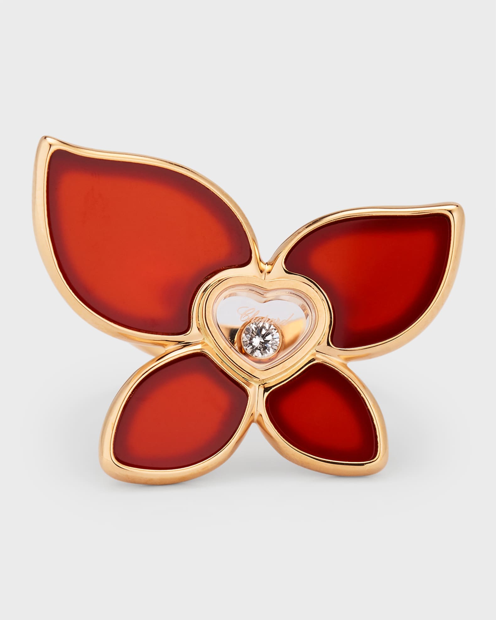 Chopard Happy Butterfly 18K Rose Gold Carnelian and Diamond Ring ...
