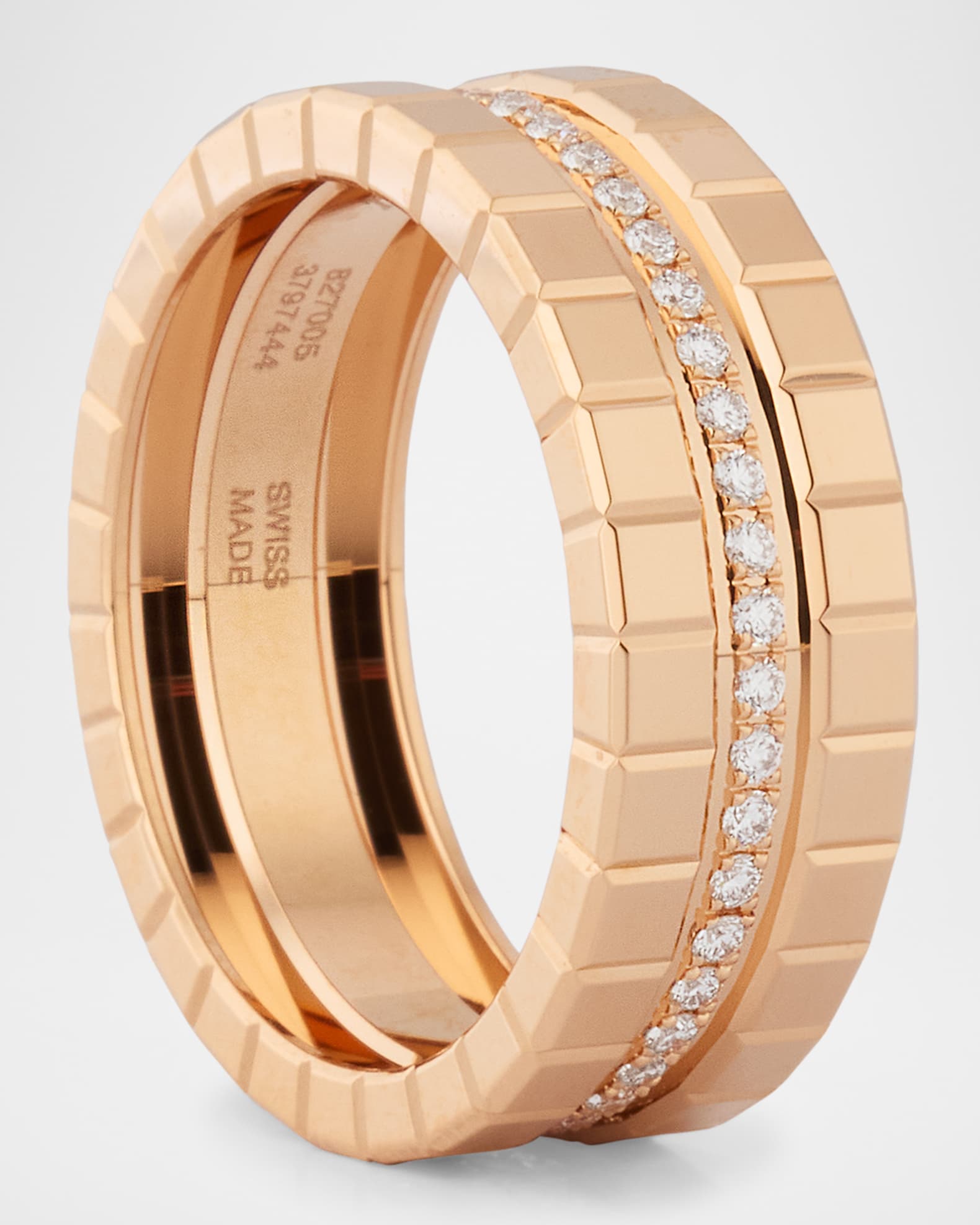 Chopard Ice Cube 18K Rose Gold 3-Row Diamond Ring, Size 54 | Neiman Marcus