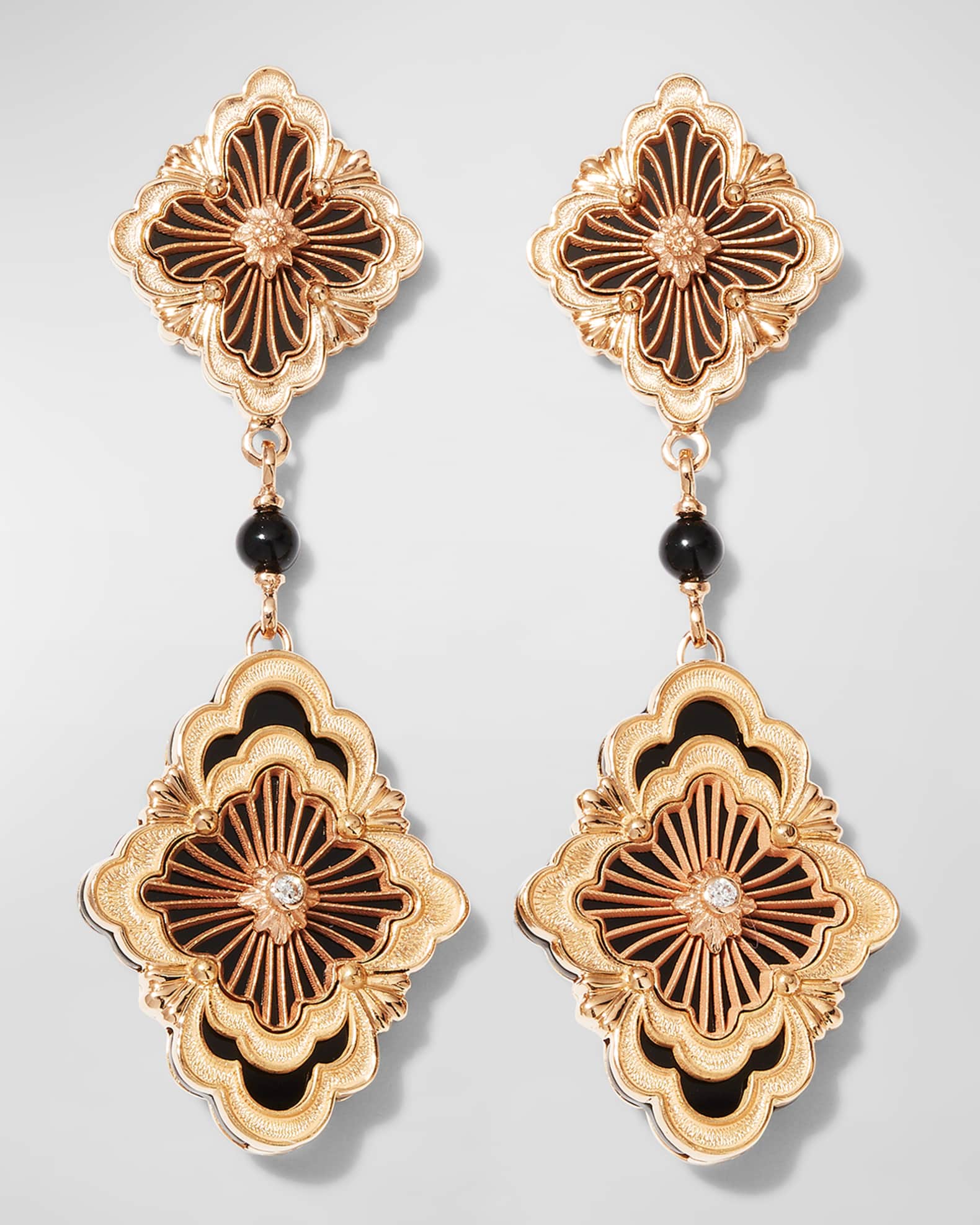 Buccellati Opera Tulle 18K Gold Onyx Diamond Earrings | Neiman Marcus