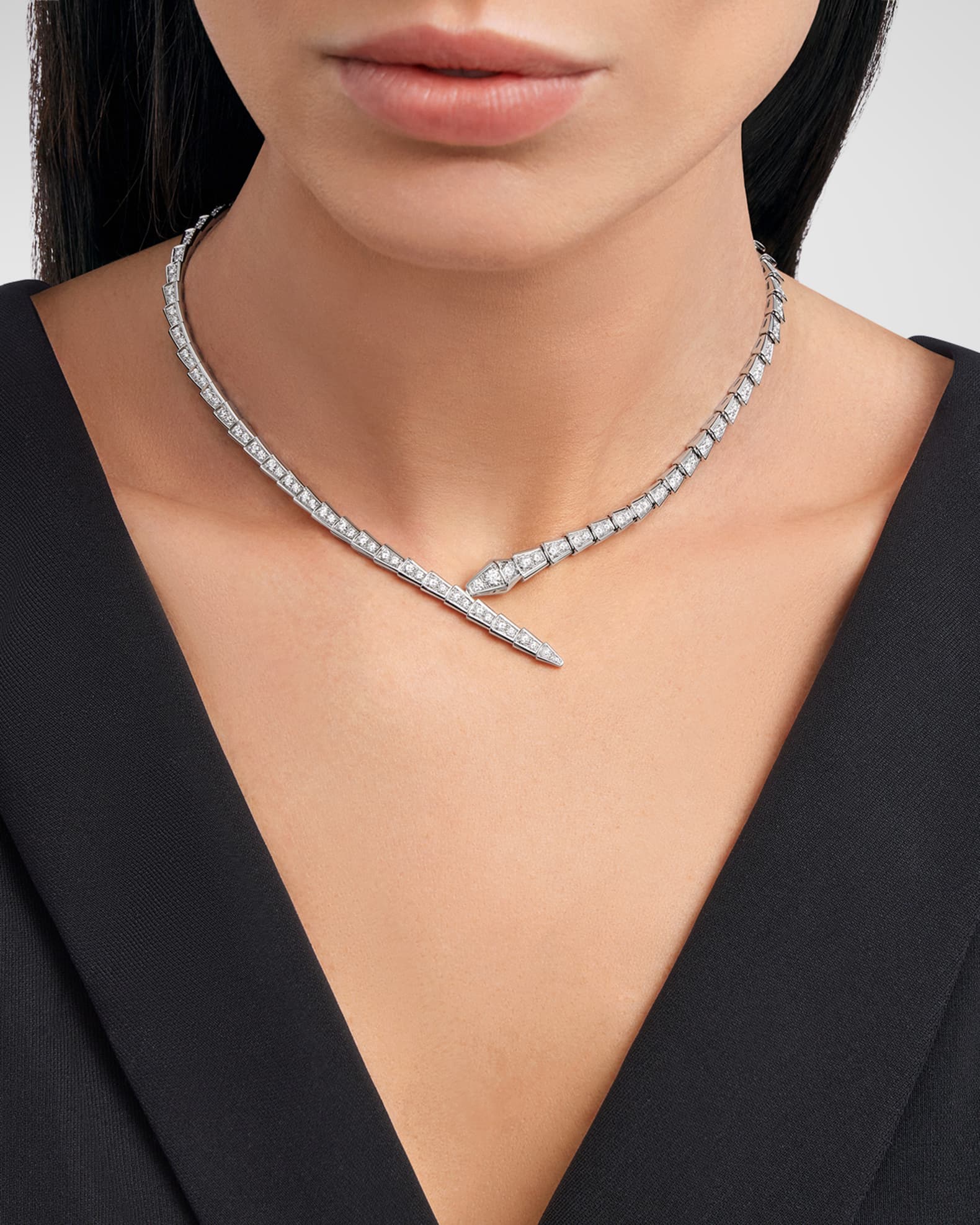 BVLGARI Serpenti Viper 18K White Gold Pavé Diamond Necklace, Size ...