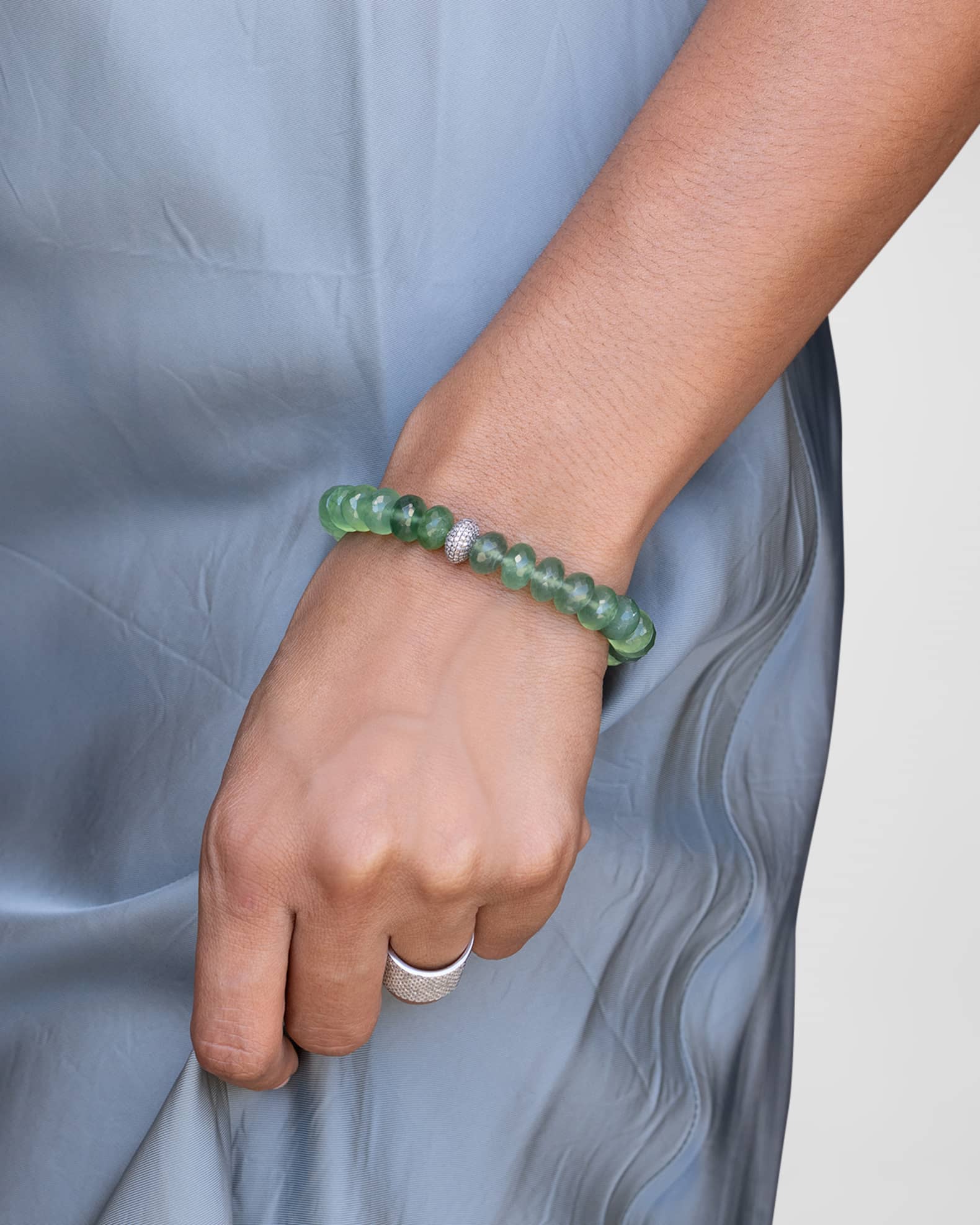 Sheryl Lowe Green Serpentine Beaded Bracelet with Diamonds | Neiman Marcus