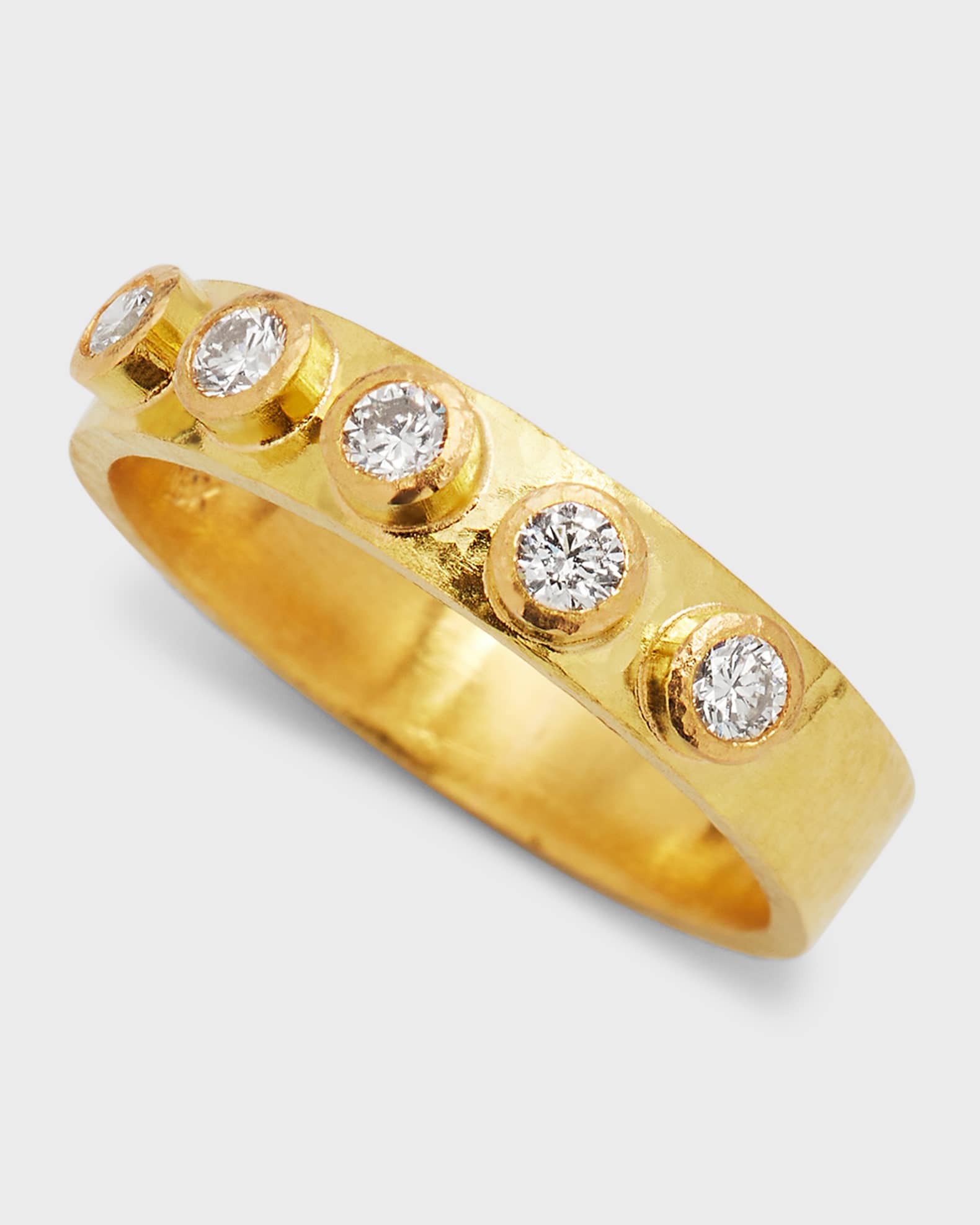 Elizabeth Locke 19K Yellow Gold Diamond Flat Ribbon Stack Ring, Size 6. ...