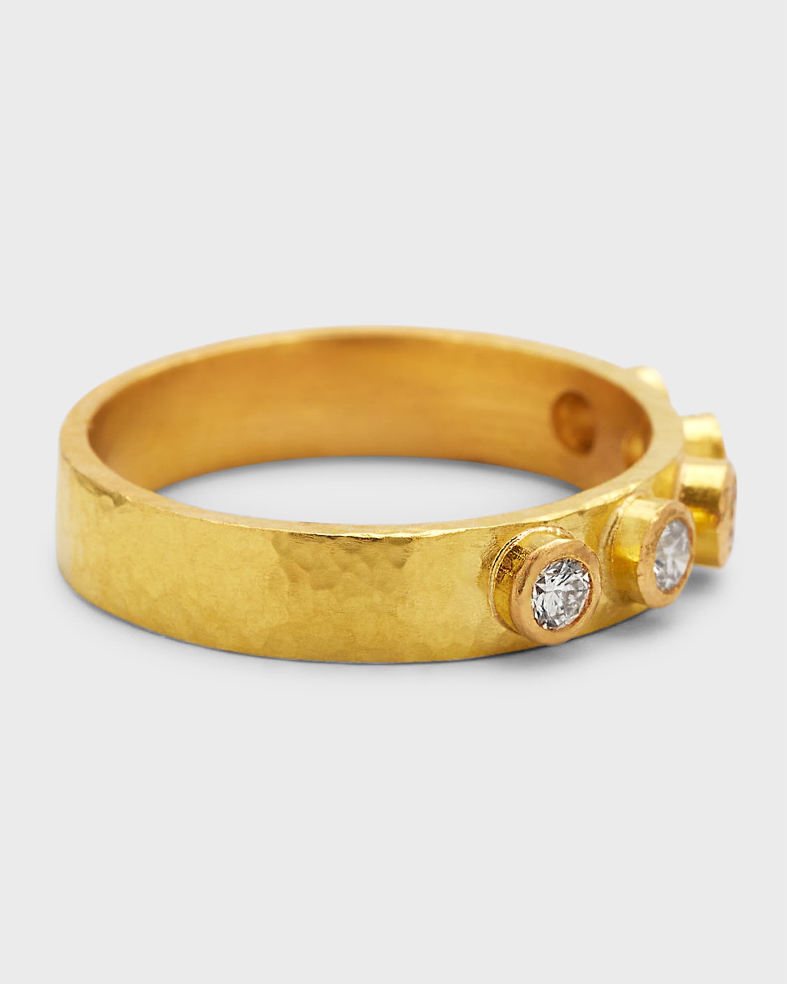 Elizabeth Locke 19K Yellow Gold Diamond Flat Ribbon Stack Ring, Size 6. ...