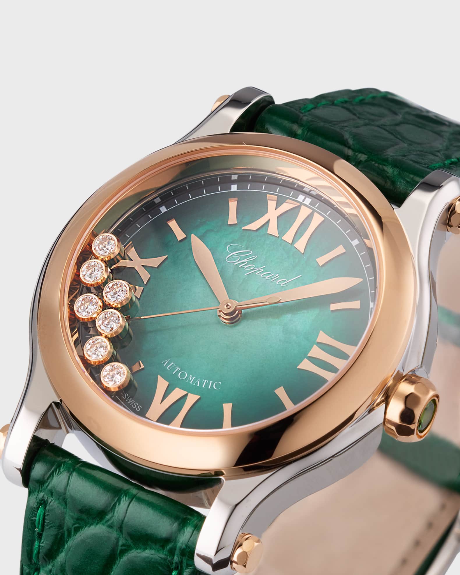 Chopard Happy Sport 36mm 18K Rose Gold Diamond & Green Dial Watch ...