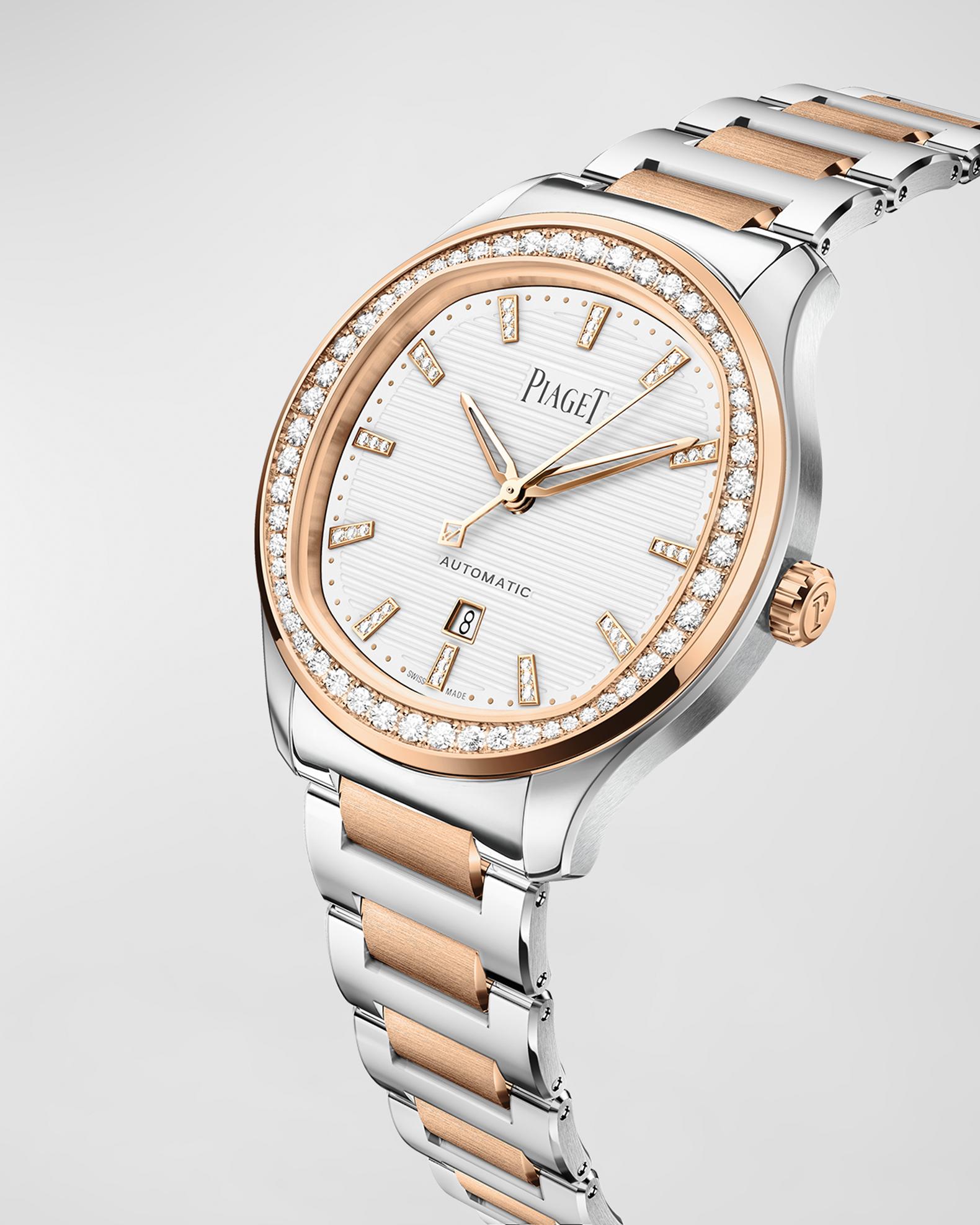 PIAGET Polo Date 36mm Steel & 18K Rose Gold Diamond Bezel Watch ...