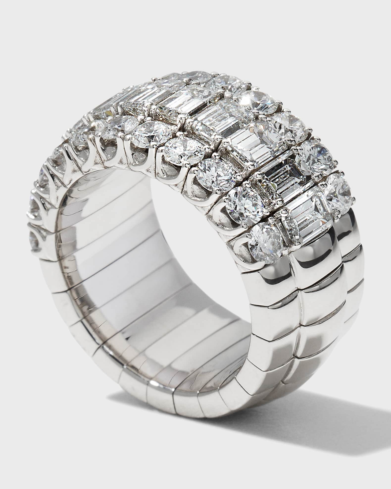 Picchiotti White Gold Xpandable Emerald-Cut and Round Diamond Half-Way ...