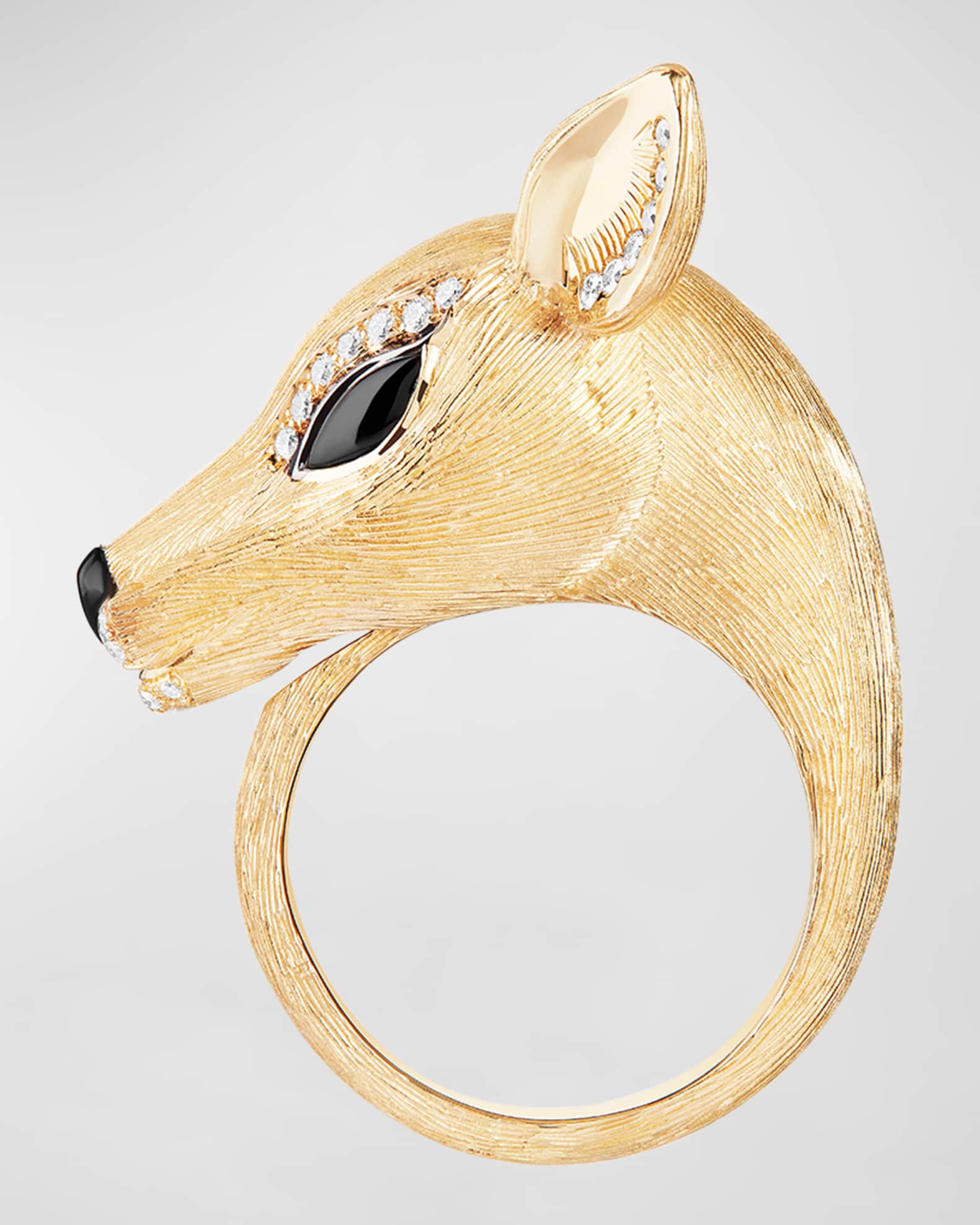Boucheron Nora the Doe 18K Yellow Gold Onyx, Sapphire, Diamond Ring ...