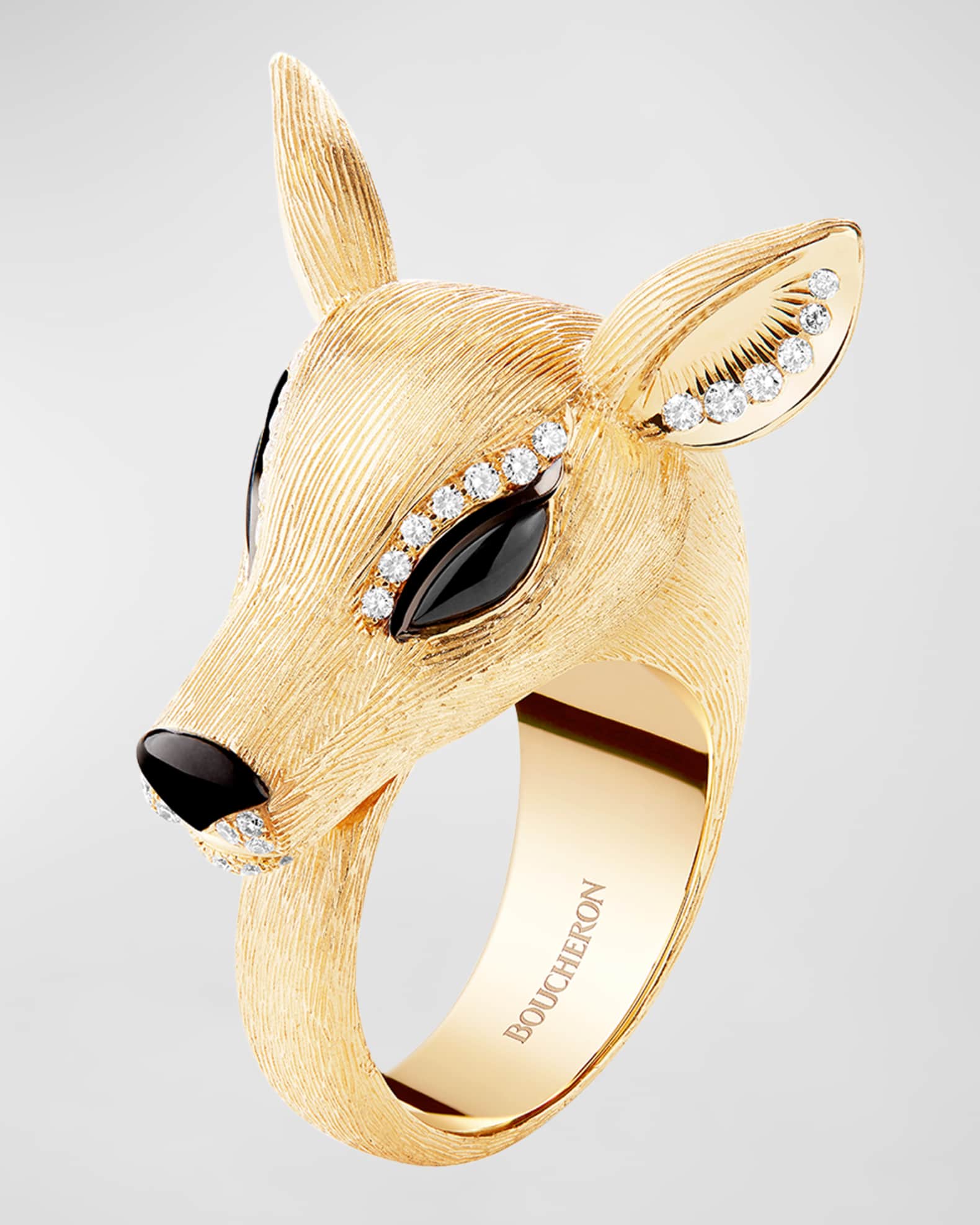Boucheron Nora the Doe 18K Yellow Gold Onyx, Sapphire, Diamond Ring ...