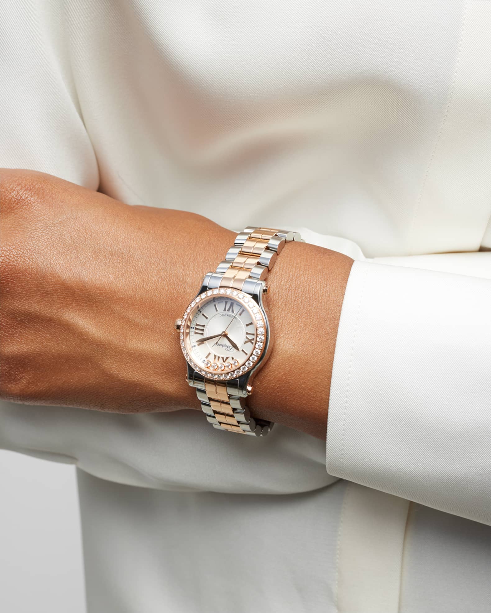 Chopard Happy Sport 30mm 18K Rose Gold & Steel Diamond Bezel Watch ...