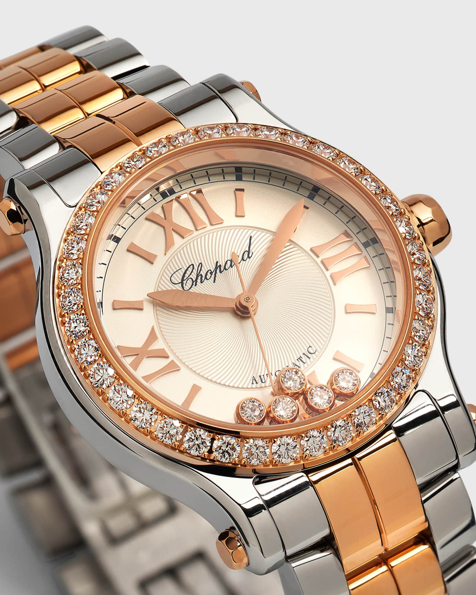 Chopard Happy Sport 30mm 18K Rose Gold & Steel Diamond Bezel Watch | Neiman Marcus