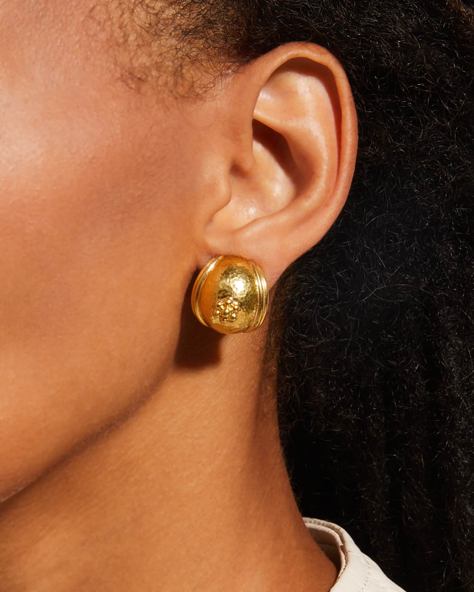 Elizabeth Locke Small Gold Puff Earrings with Gold Daisy | Neiman Marcus