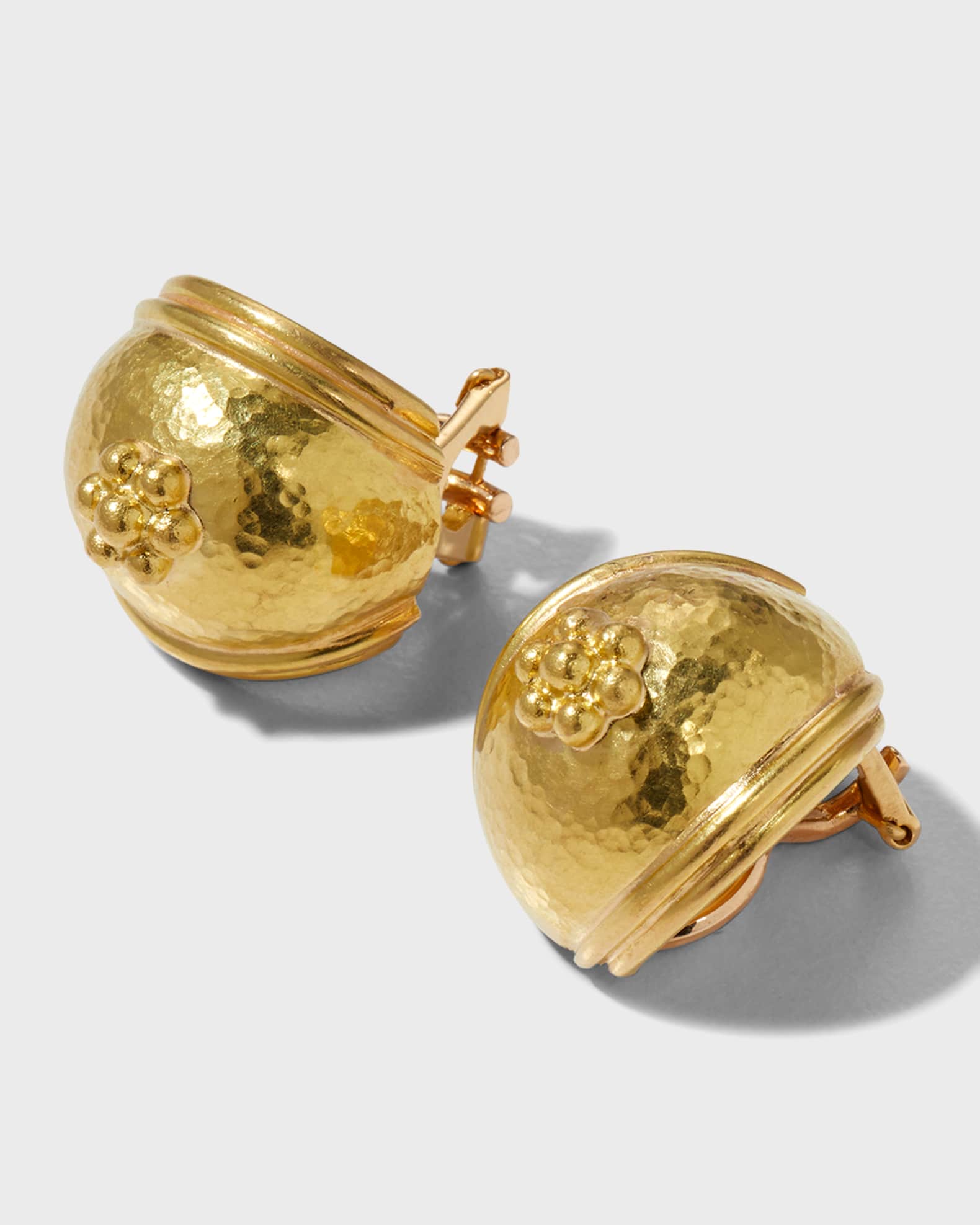 Elizabeth Locke Small Gold Puff Earrings with Gold Daisy | Neiman Marcus