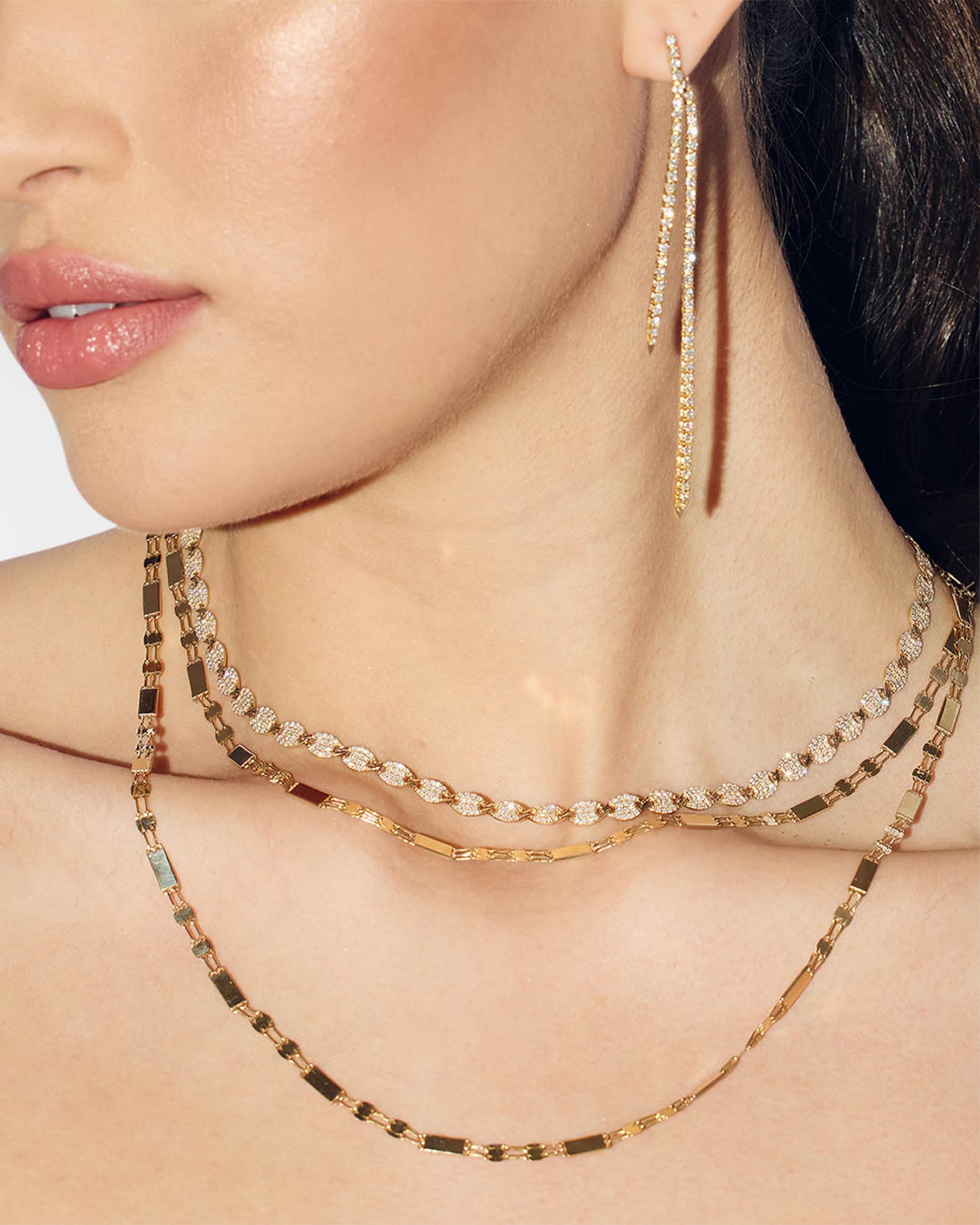 LANA 14K Yellow Gold Graduating Tennis Front-To-Back Long Linear Diamond Earrings | Neiman Marcus