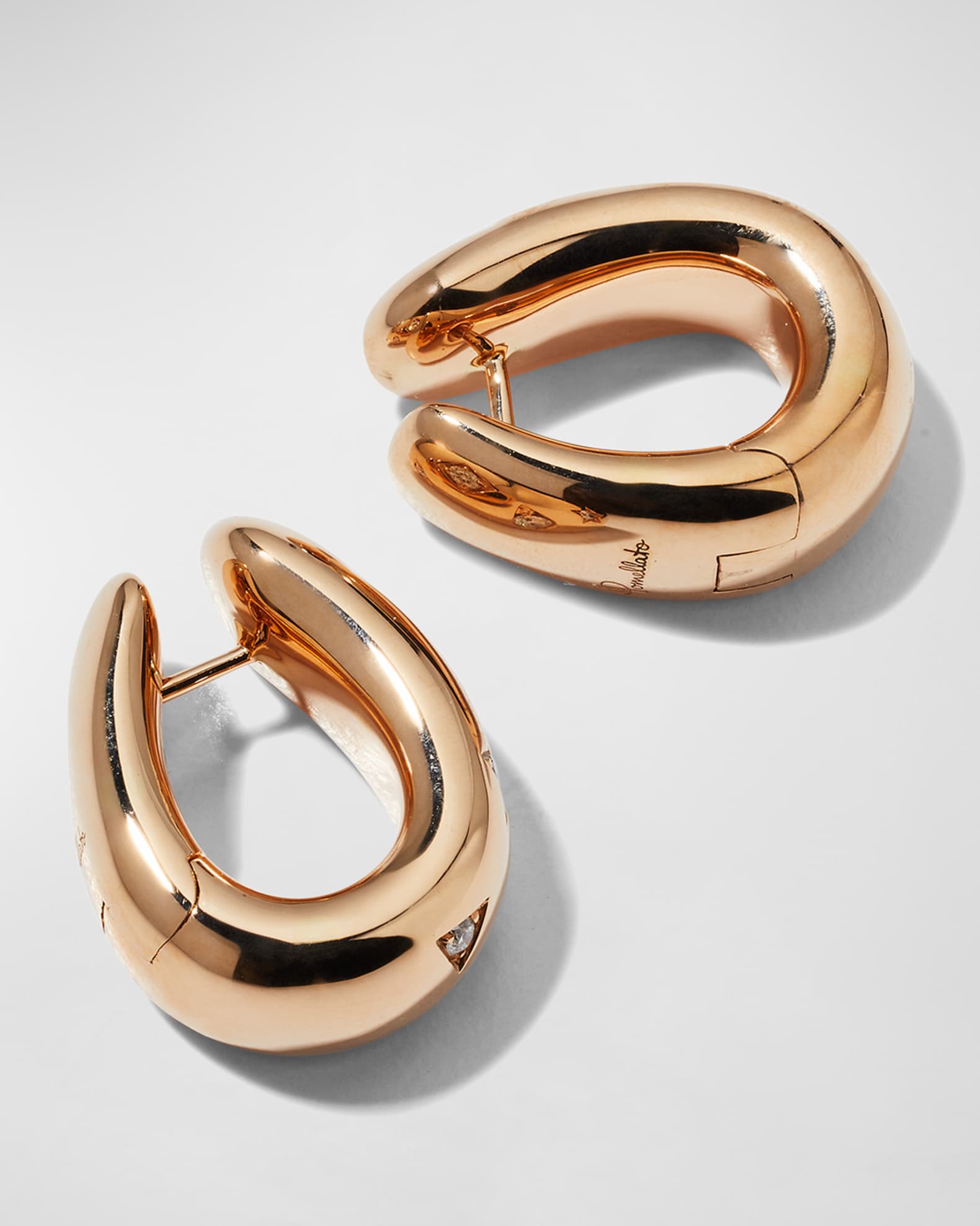 Pomellato 18K Rose Gold Iconica Huggie Earrings with Scattered Diamonds | Neiman Marcus