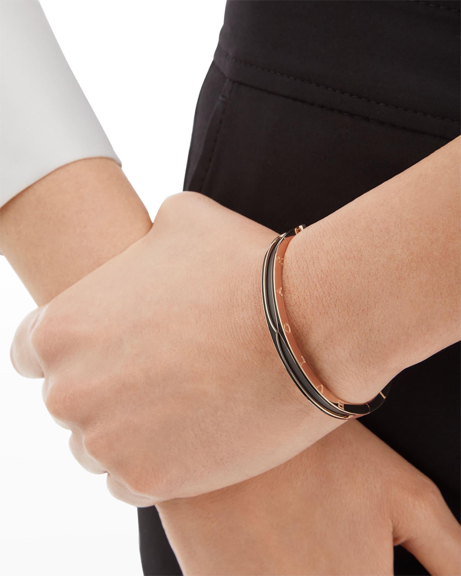 BVLGARI B.Zero1 18K Rose Gold Matte Black Ceramic Edge Bracelet ...