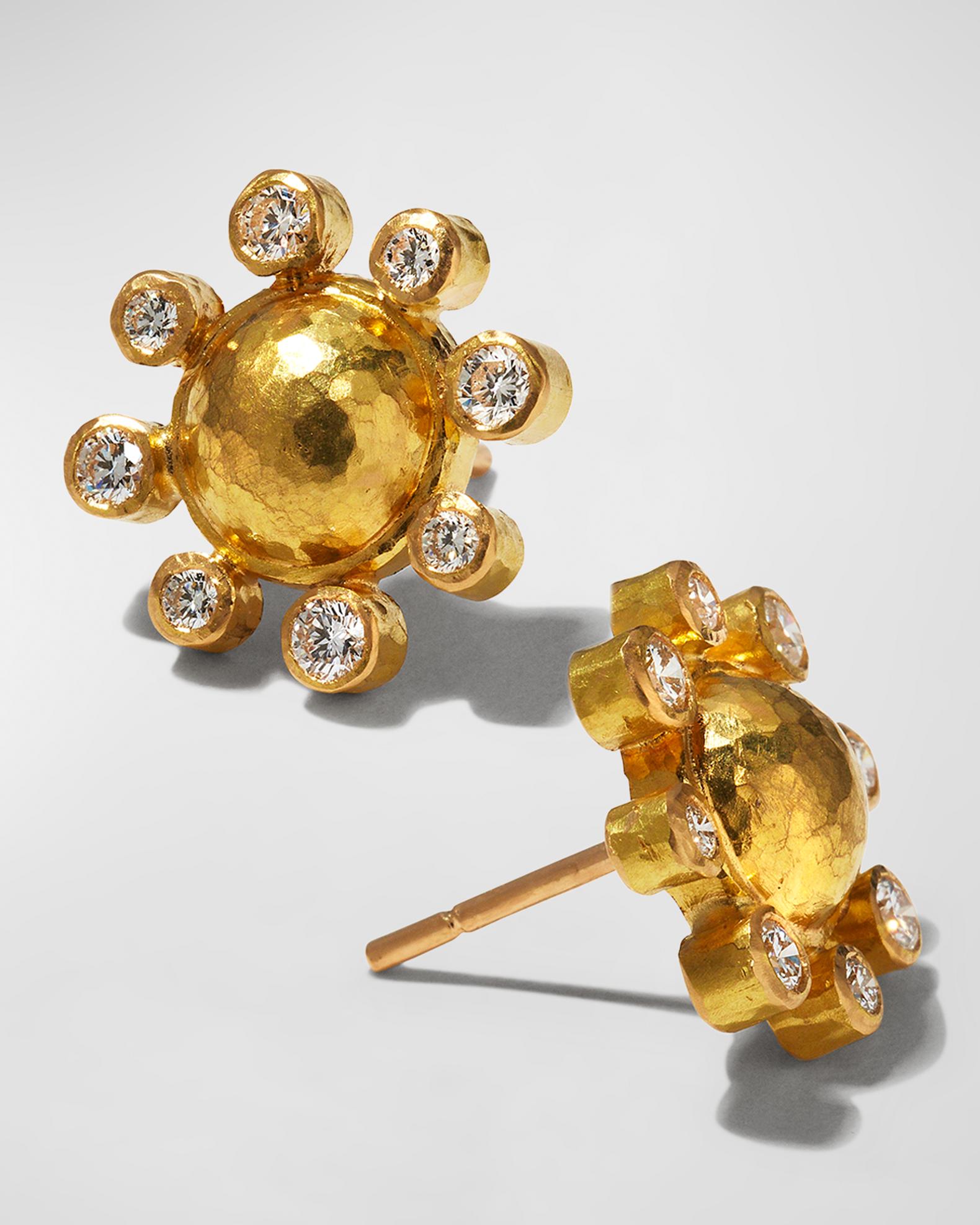 Elizabeth Locke 19K Gold Diamond Detailed Dome Earrings | Neiman Marcus
