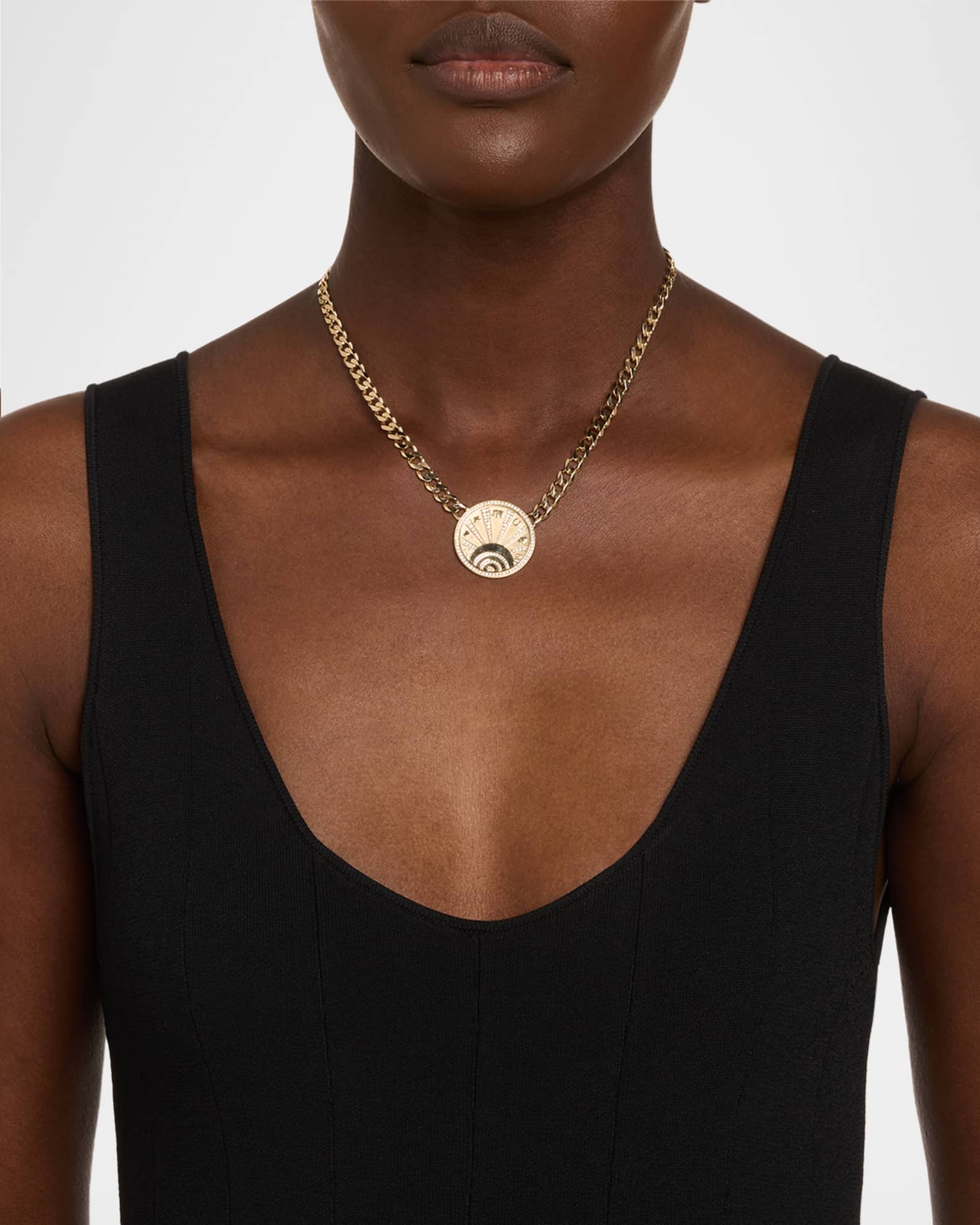 Sydney Evan 14K Diamond Pave Rays Evil Eye Luck Coin Necklace | Neiman ...