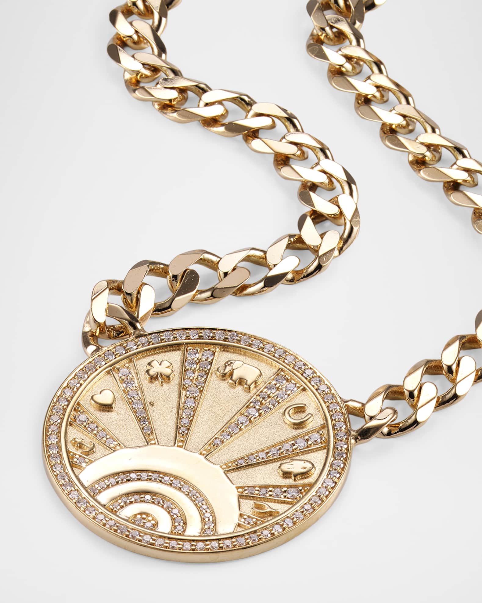 Sydney Evan 14K Diamond Pave Rays Evil Eye Luck Coin Necklace | Neiman ...