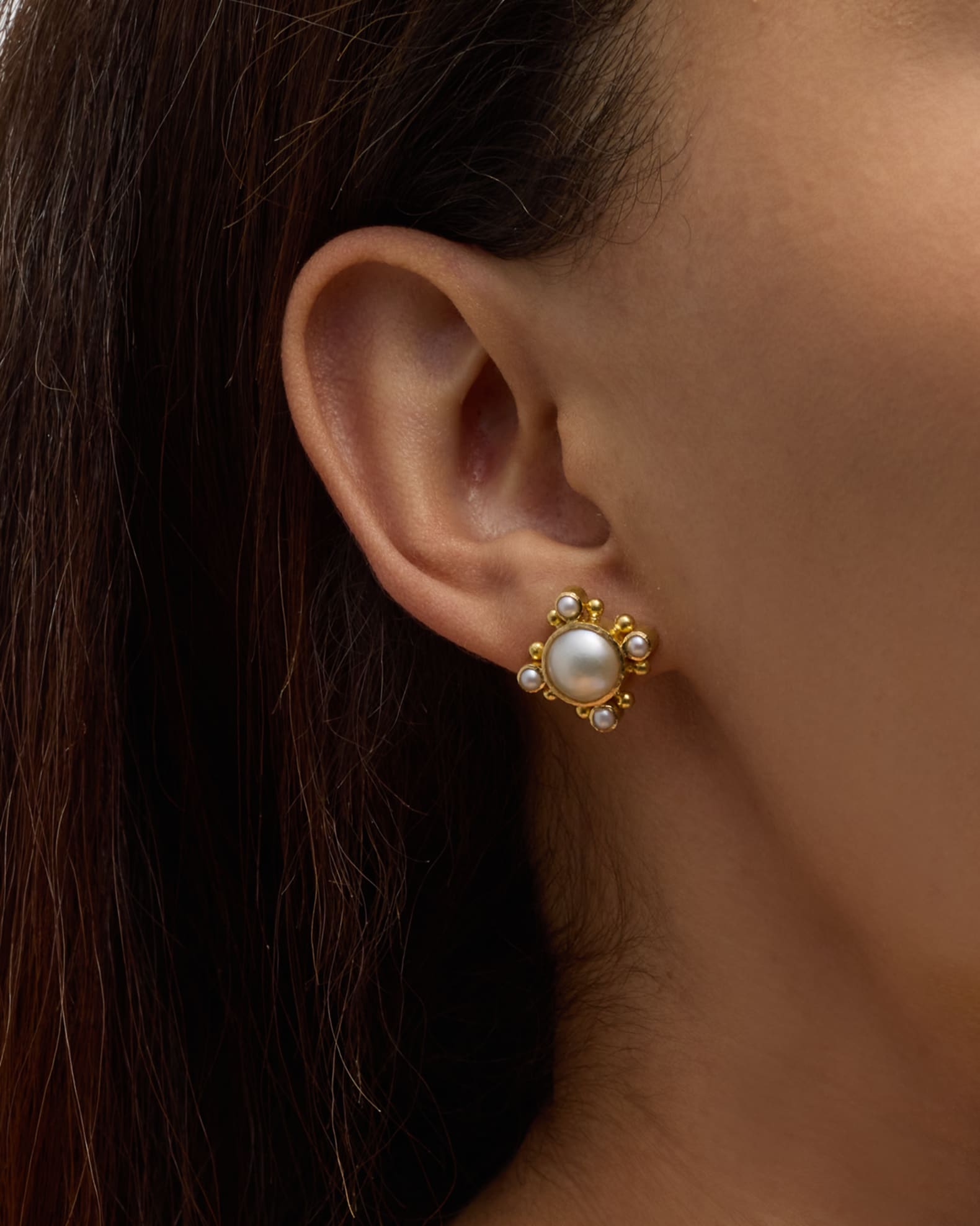 Elizabeth Locke 19K White Mabe Pearl Stud Earrings | Neiman Marcus