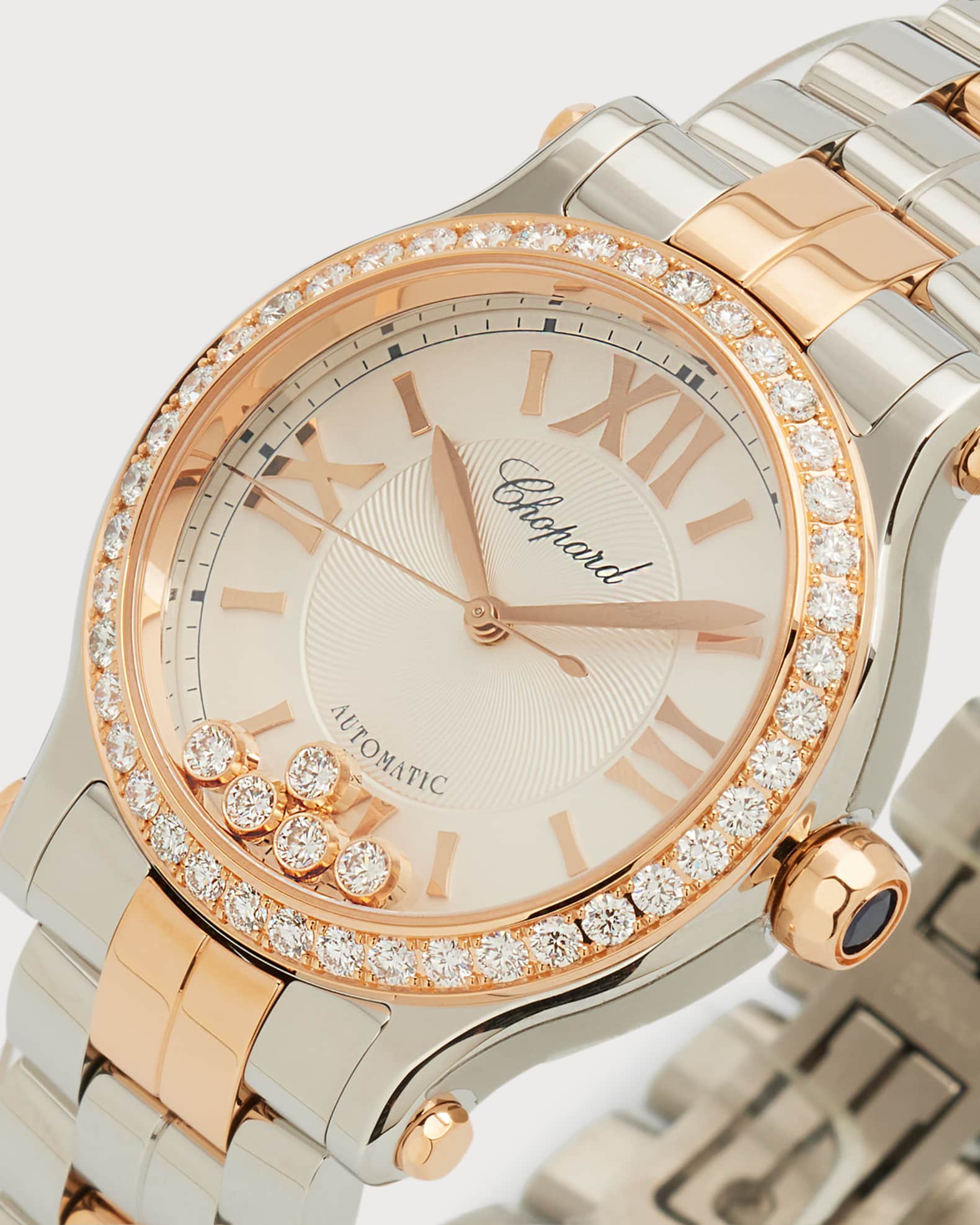 Chopard Happy Sport 33mm 18K Rose Gold & Steel Diamond Watch | Neiman Marcus