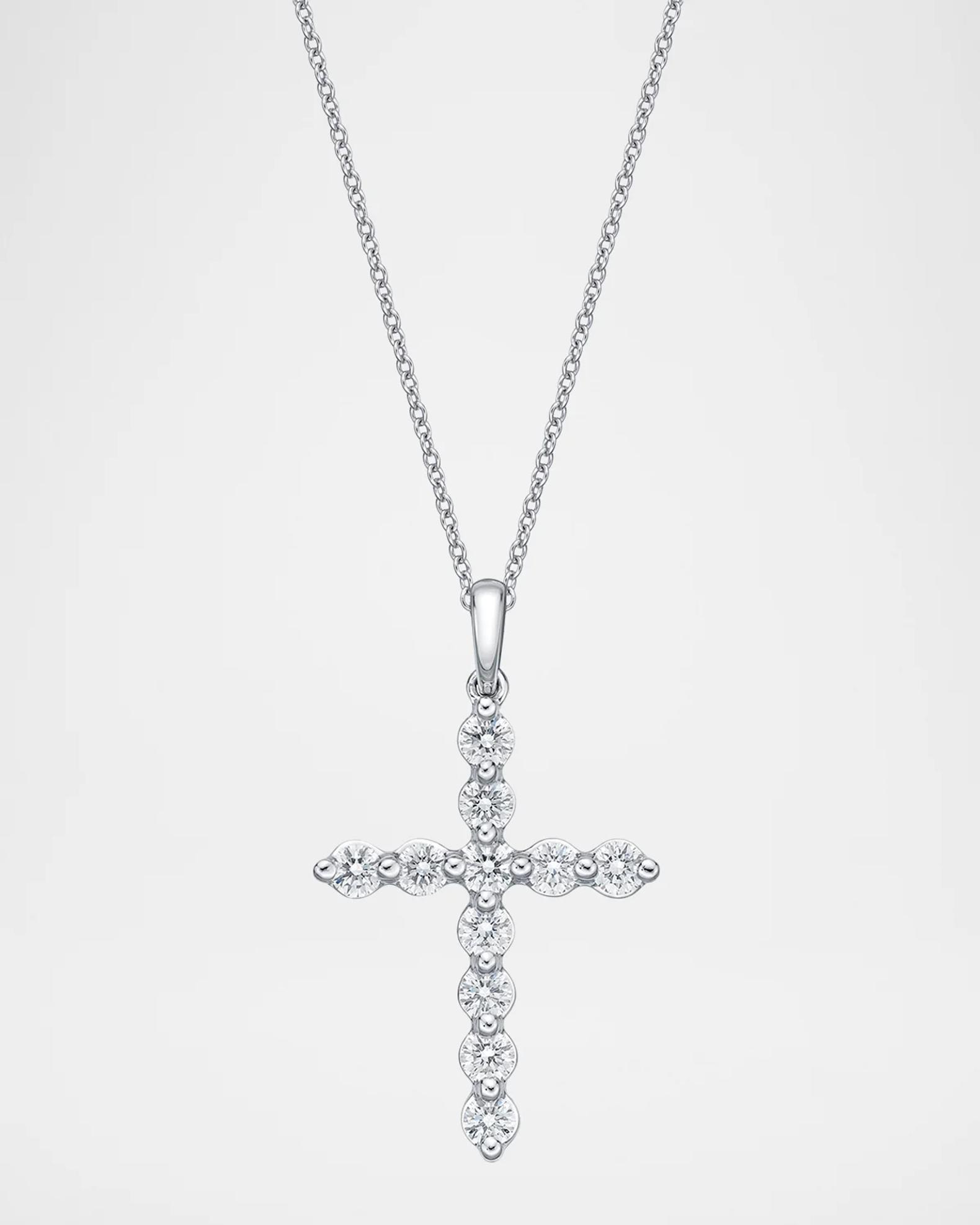 Memoire 18K White Gold Single-Prong Cross Necklace with Diamonds ...