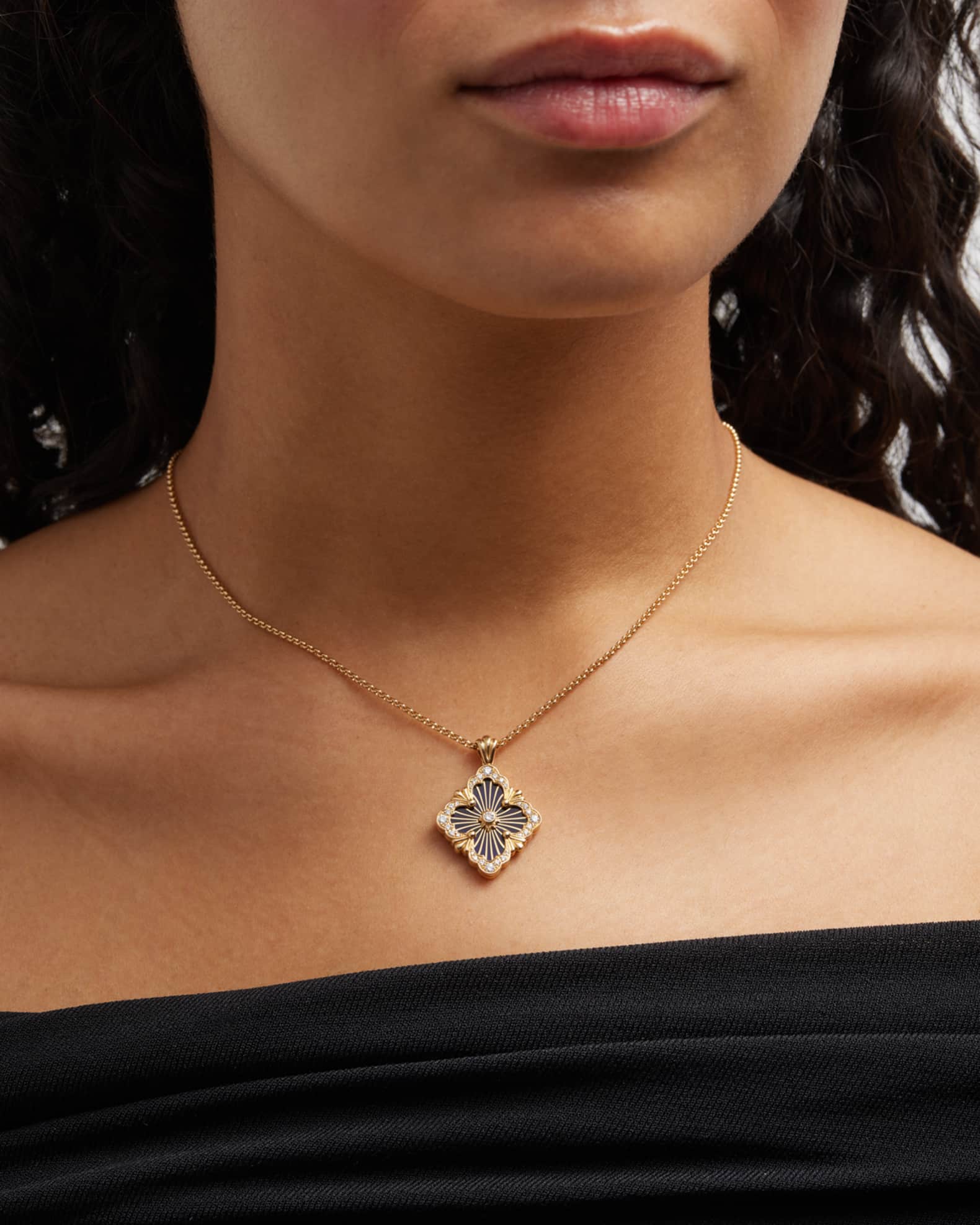 Buccellati Opera Tulle 18K Gold Blue Enamel Diamond Pendant Necklace ...